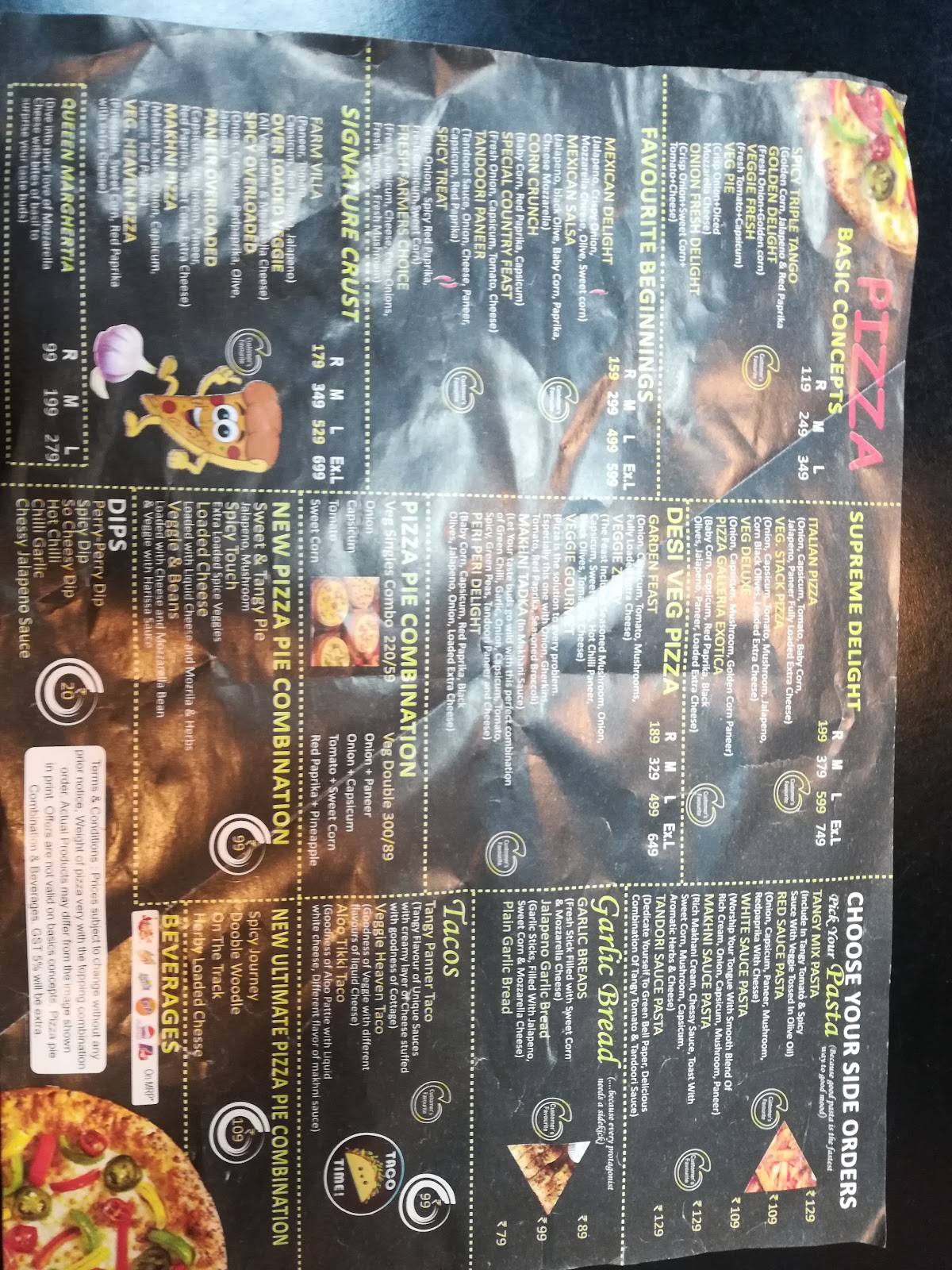 Menu at Pizza Galleria, Pataudi