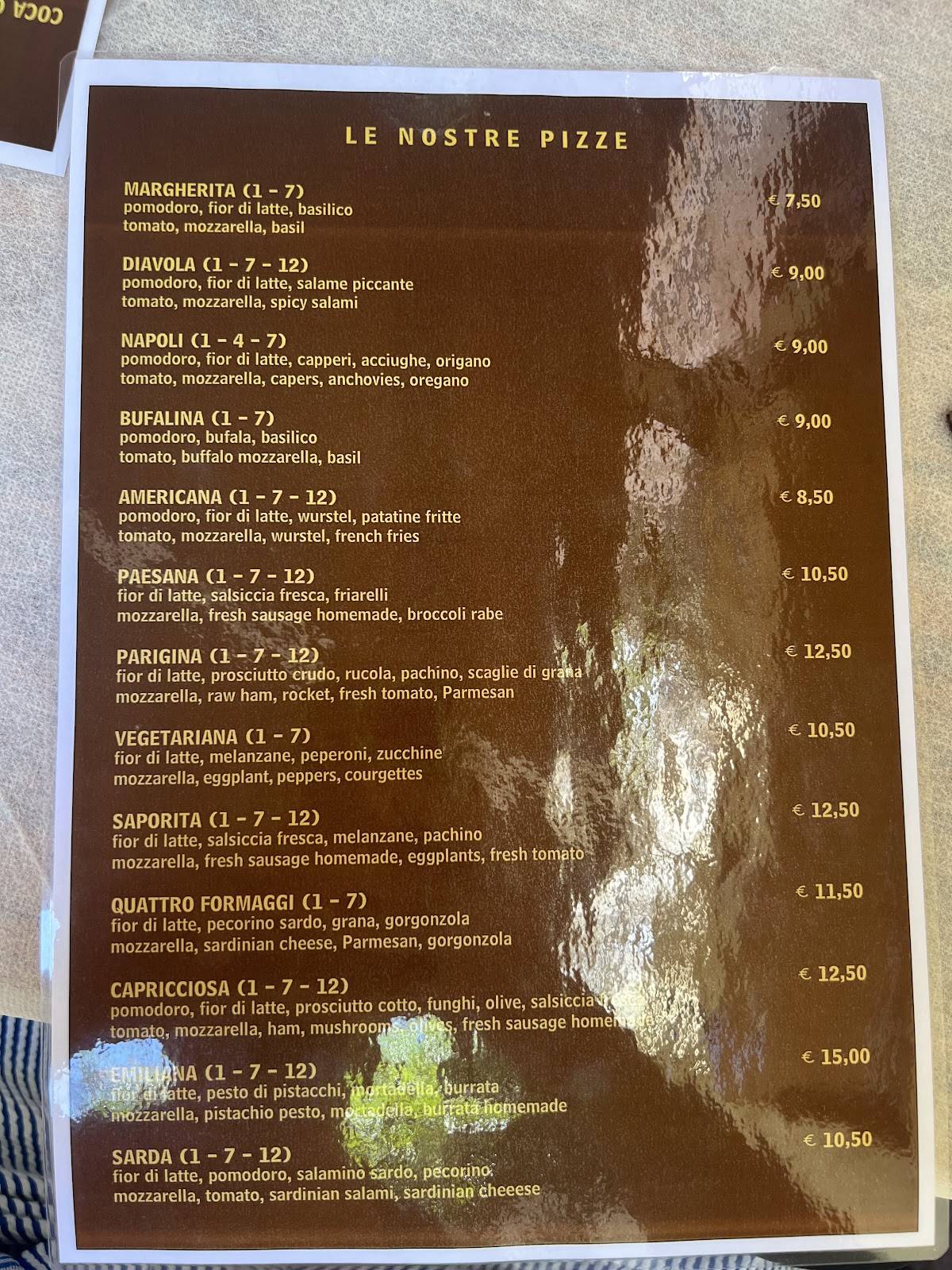 Menu da Pizzeria Civico 49, La Maddalena
