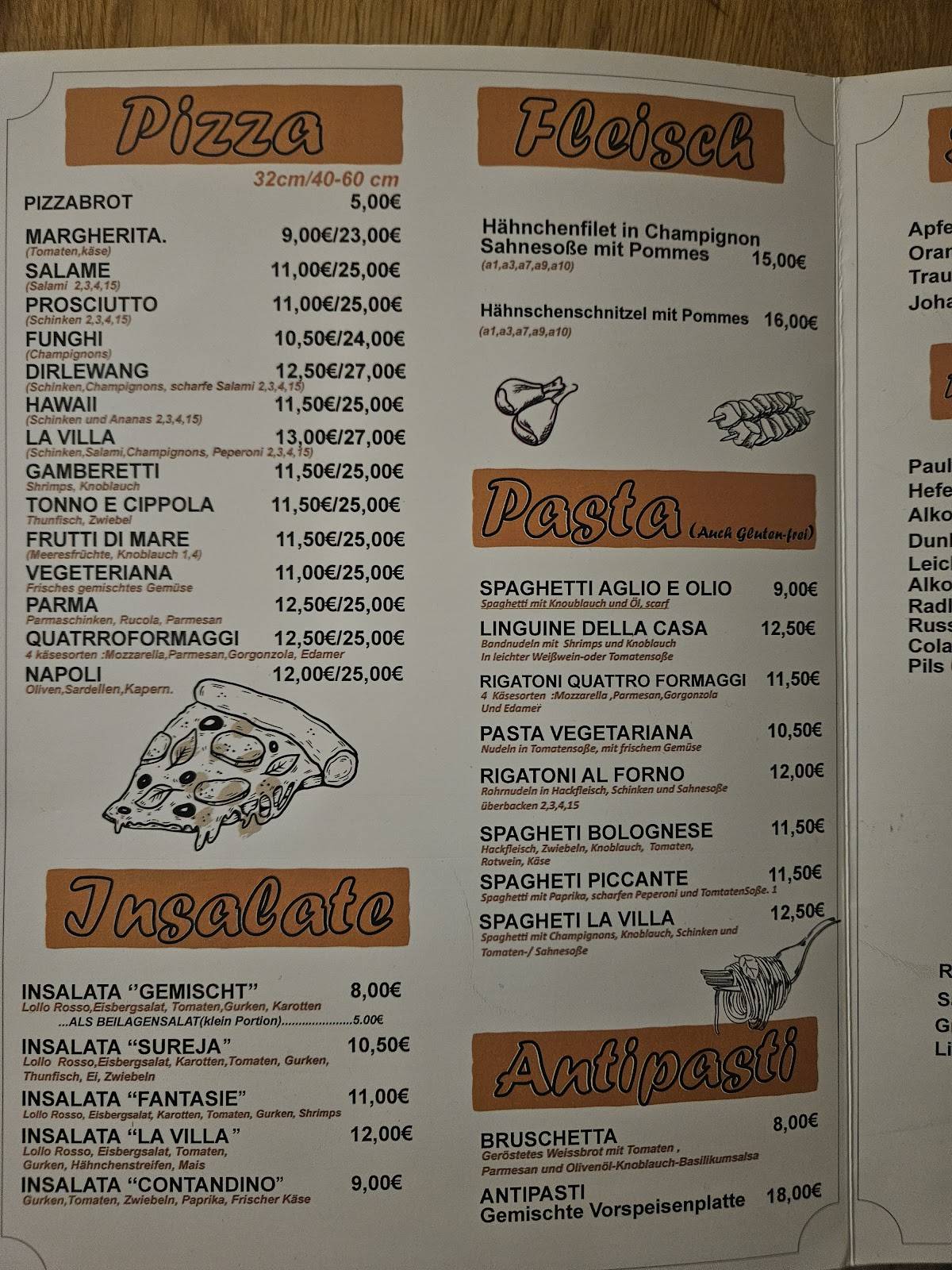Speisekarte von Pizzeria La Villa, Dirlewang