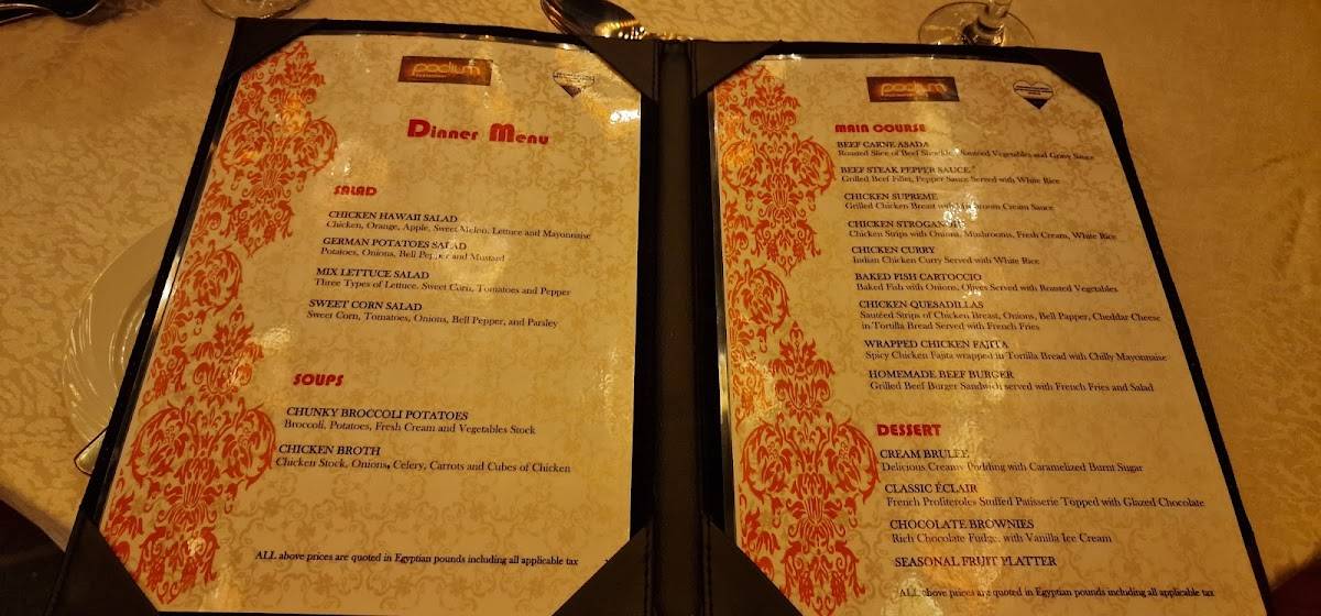 Menu at Podium Restaurant, Hurghada