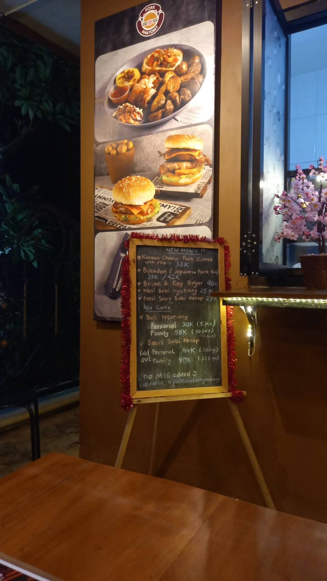 Menu at Pork Anatomy restaurant, Malang