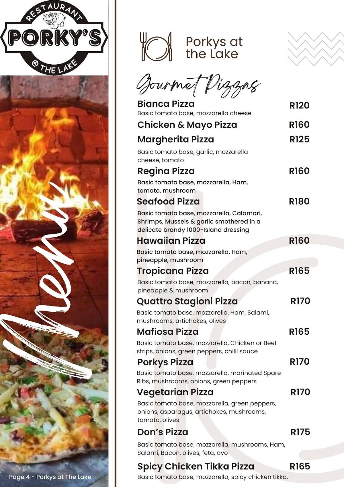 Menu at Porkys at The Lake restaurant, Richards Bay