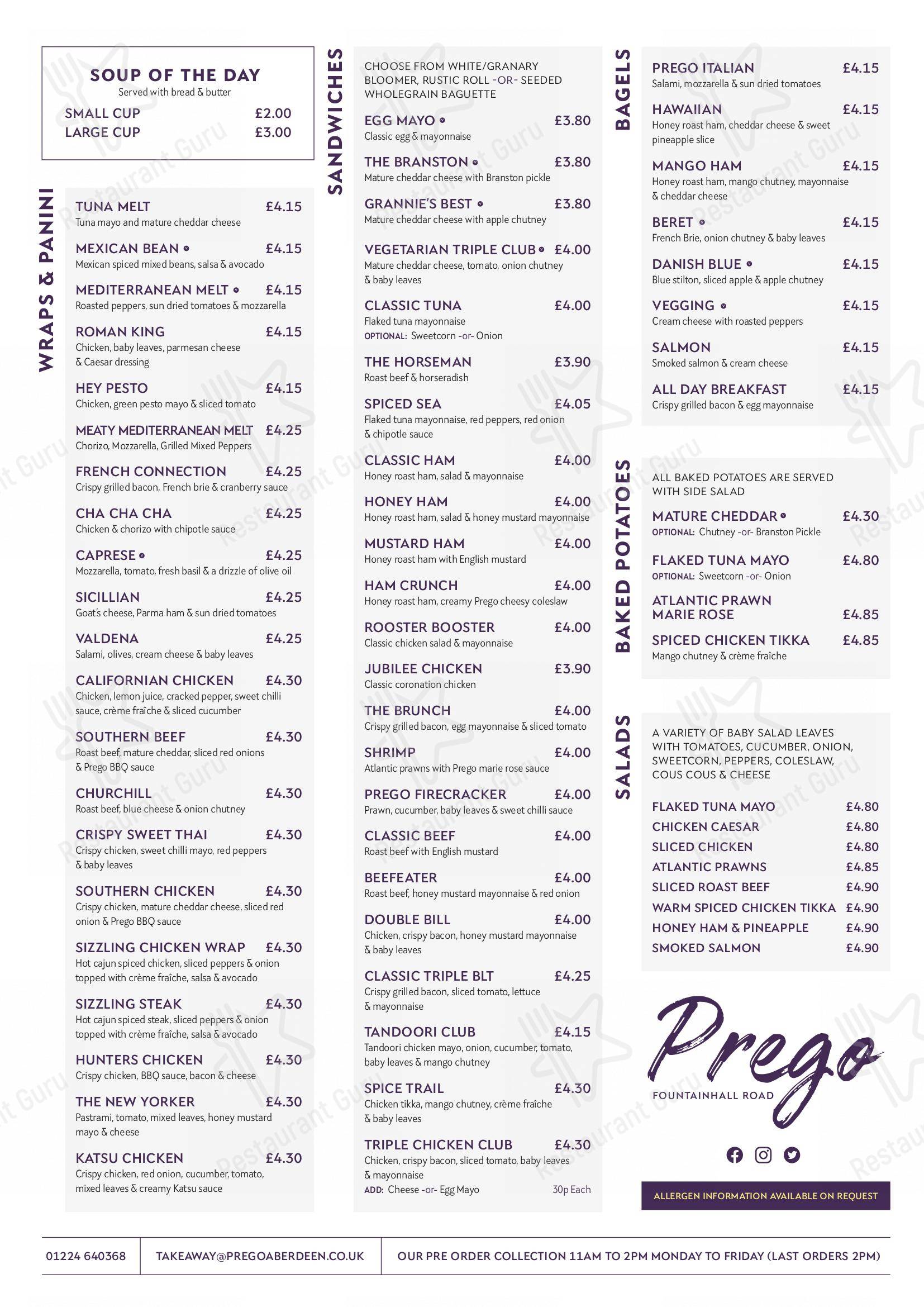 Menu at Prego Aberdeen Ltd restaurant, Aberdeen