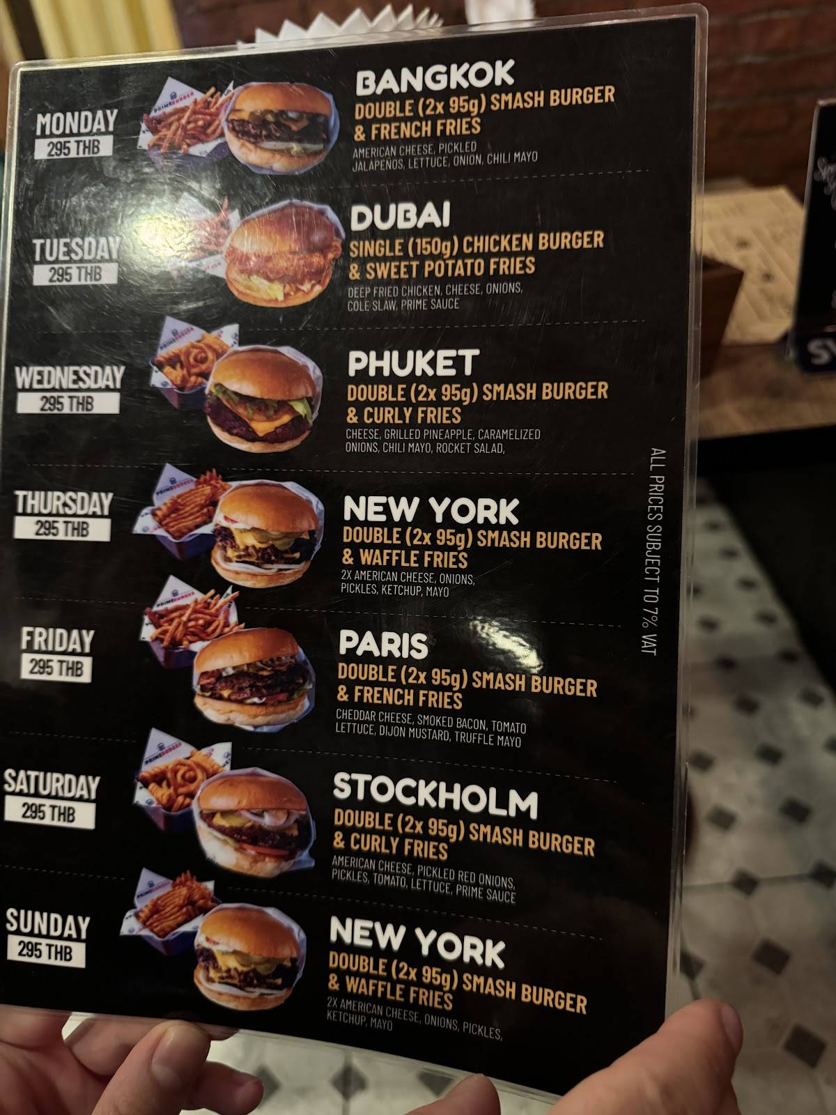 Menu at Prime Burger Fisherman's Village restaurant, Ko Samui, Thanon ...