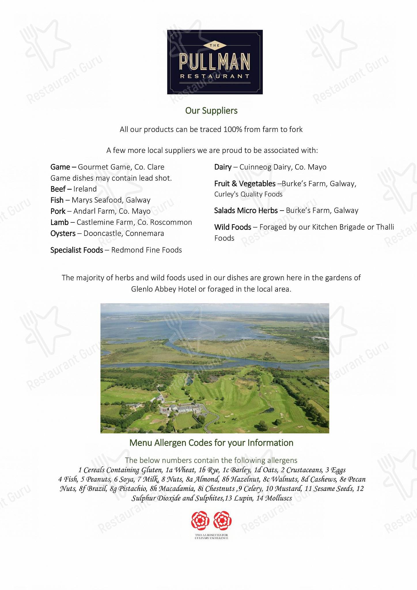 Menu at Pullman Restaurant, Galway