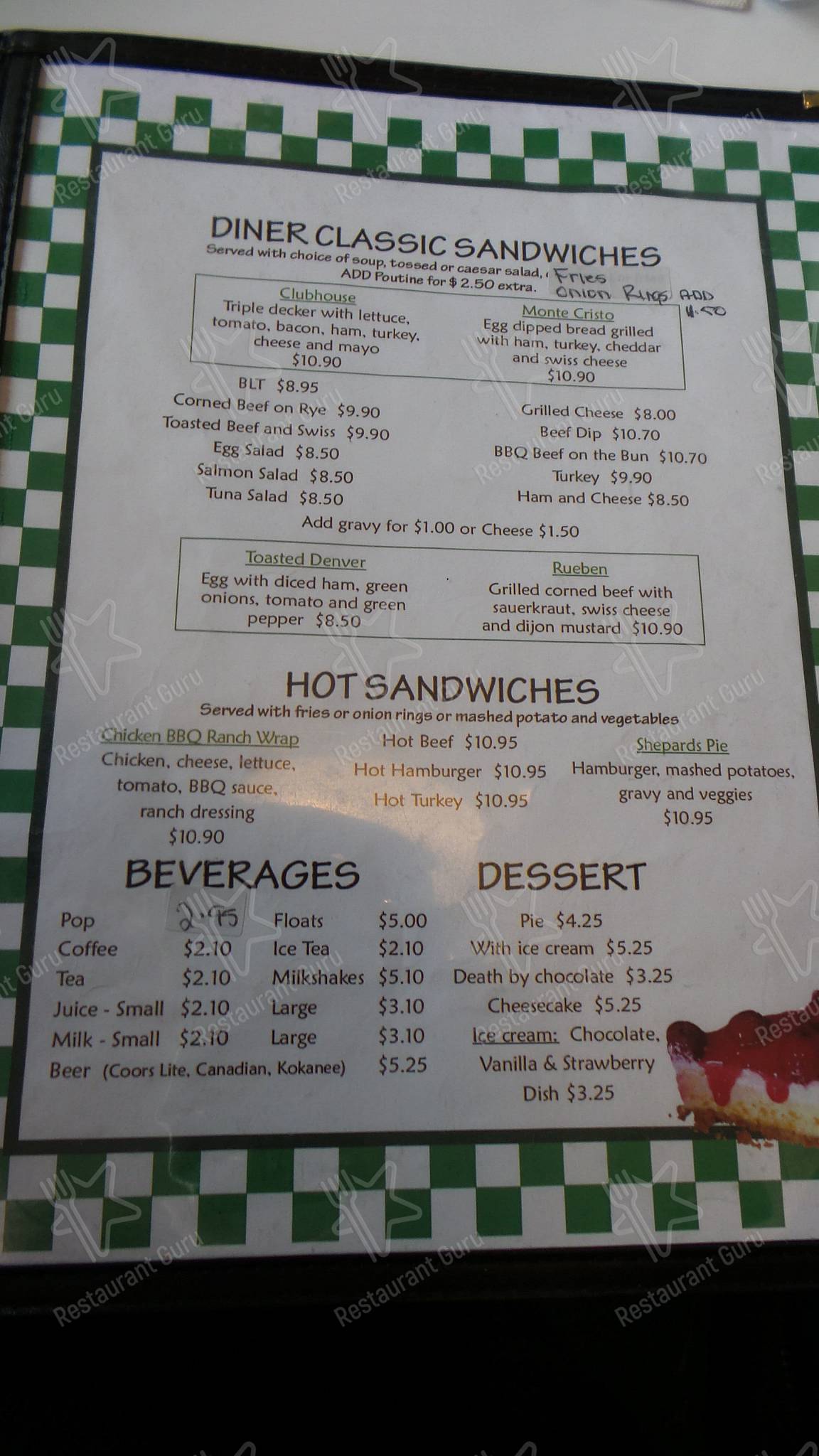 Menu at Queen's Diner restaurant, Red Deer