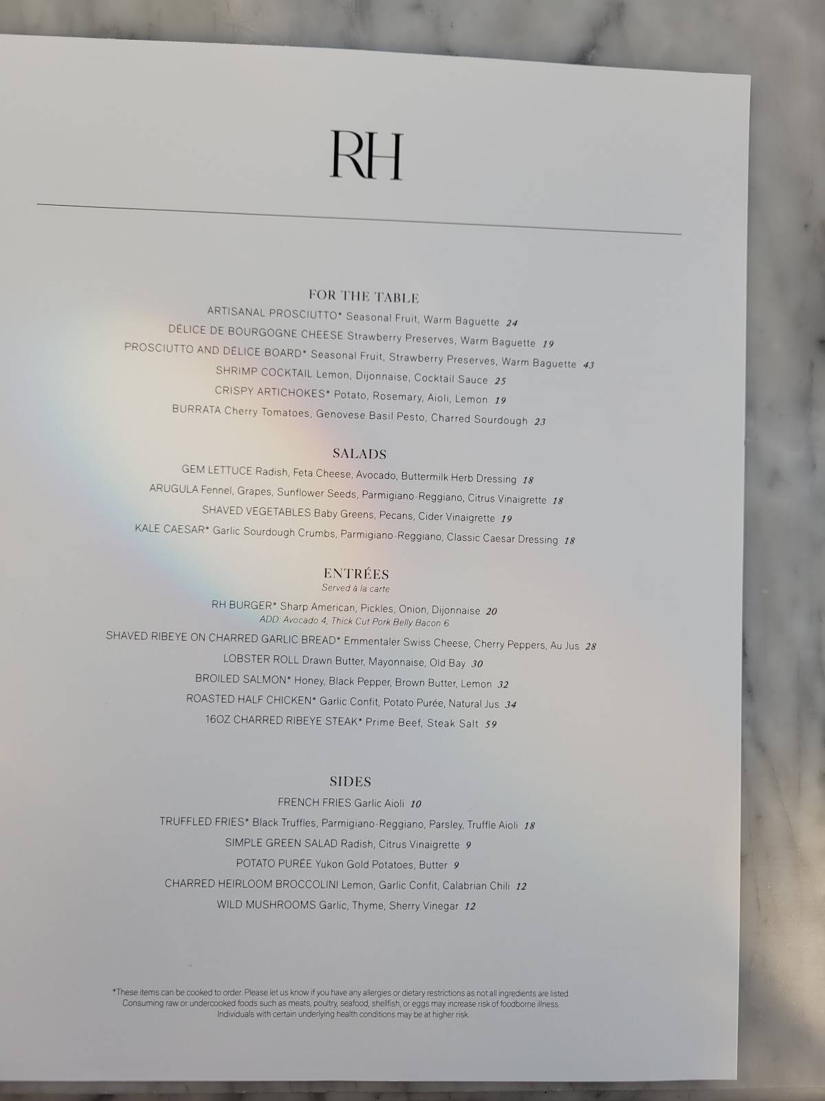 Menu at RH Rooftop Restaurant Minneapolis, Edina