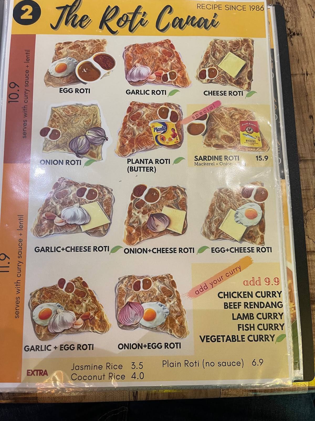 Menu at ROTI BAR, Melbourne, 416-418 Little Collins St