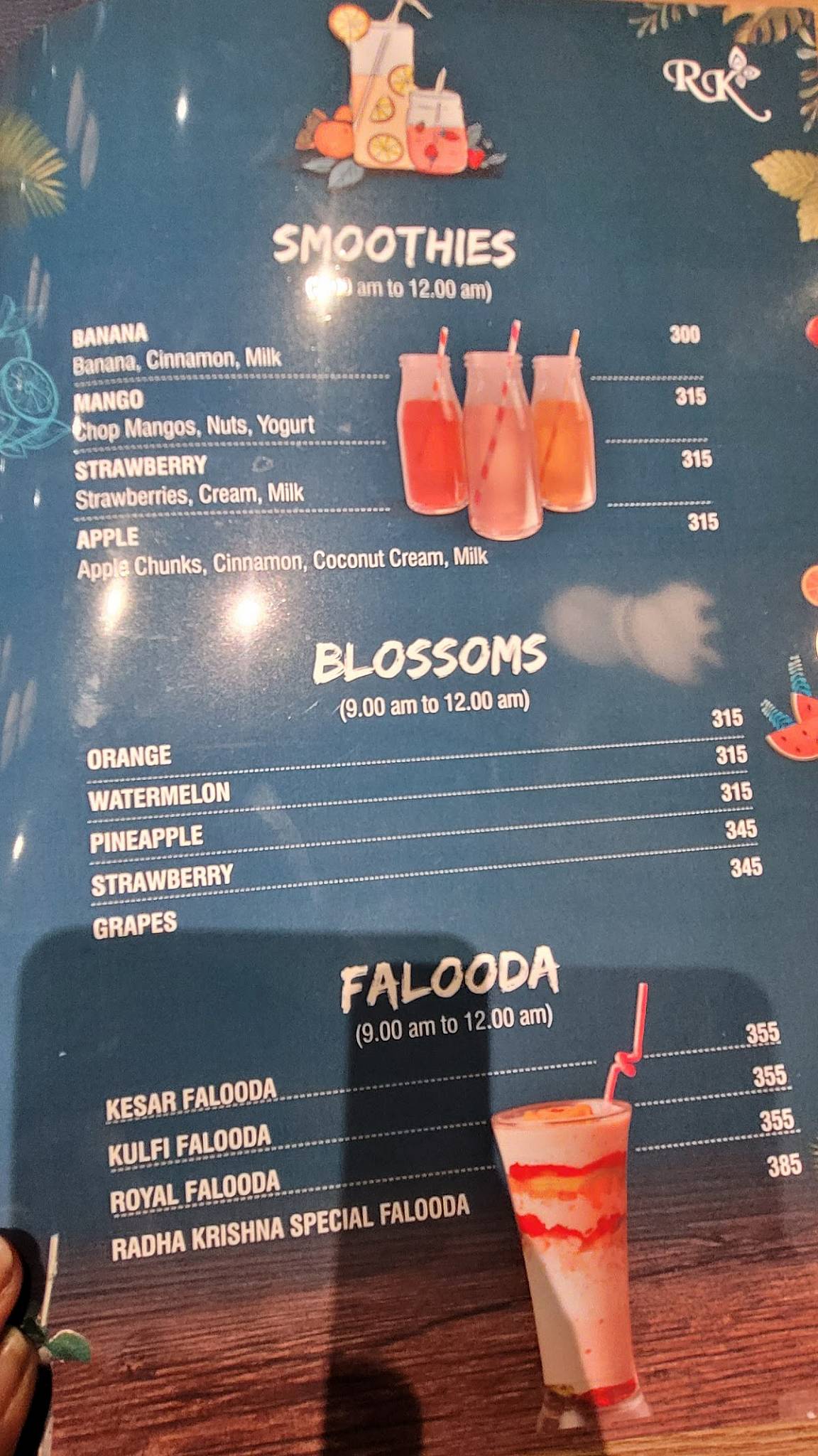 Menu at Radha Krishna, Matunga, Mumbai