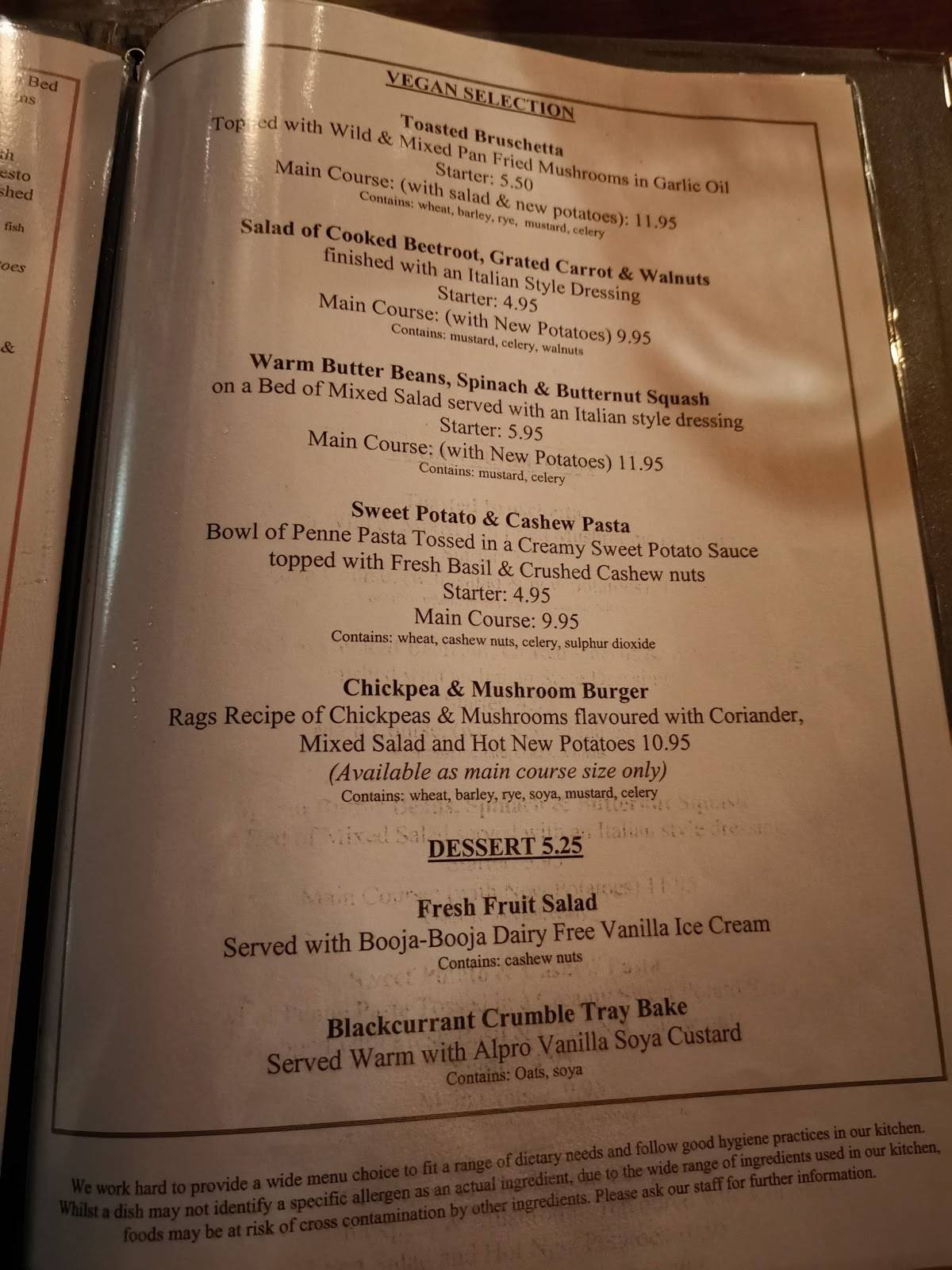 Menu at Rags Restaurant Ltd, Bridlington, Rags Restaurant