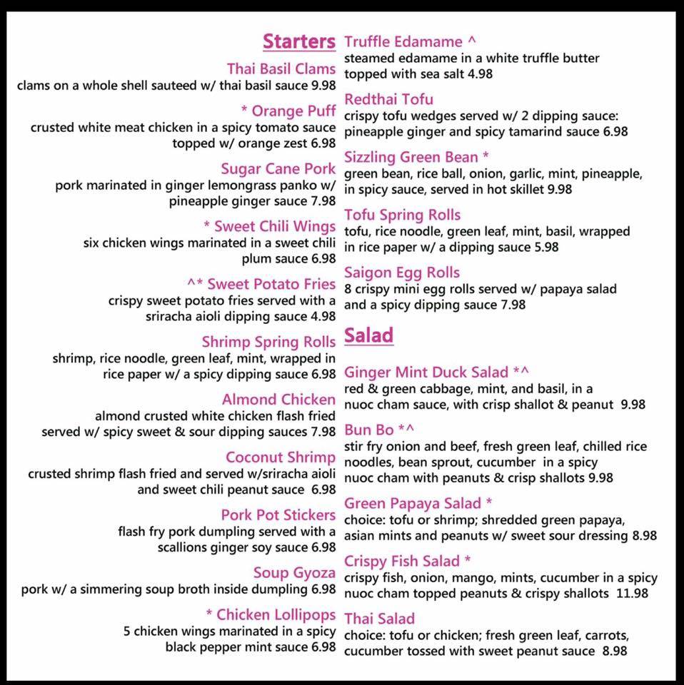 Menu at Red Thai restaurant, Phoenix, N 12th St