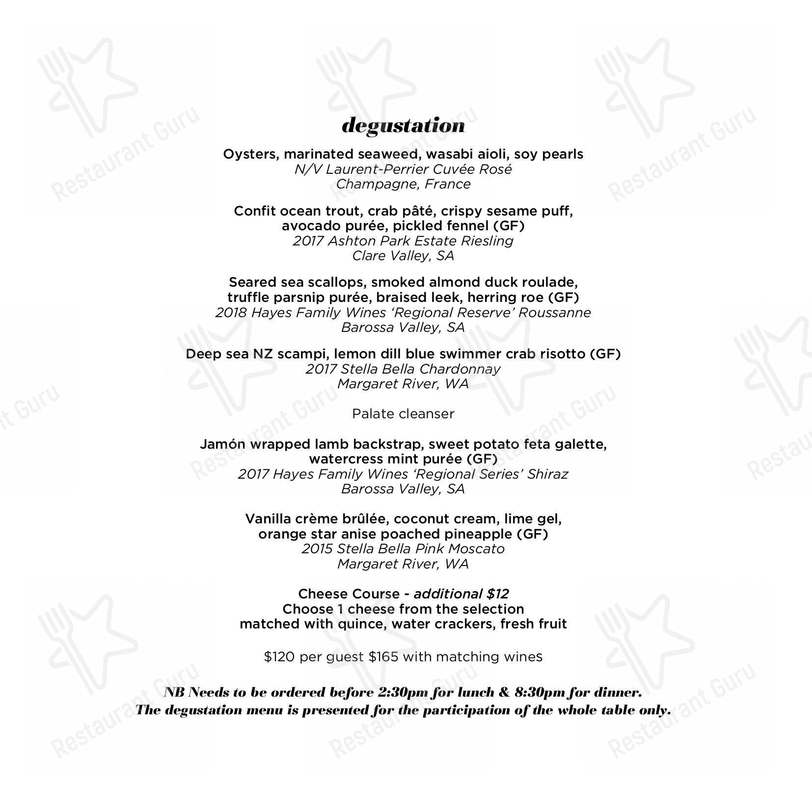 Menu at Reef Restaurant, Terrigal