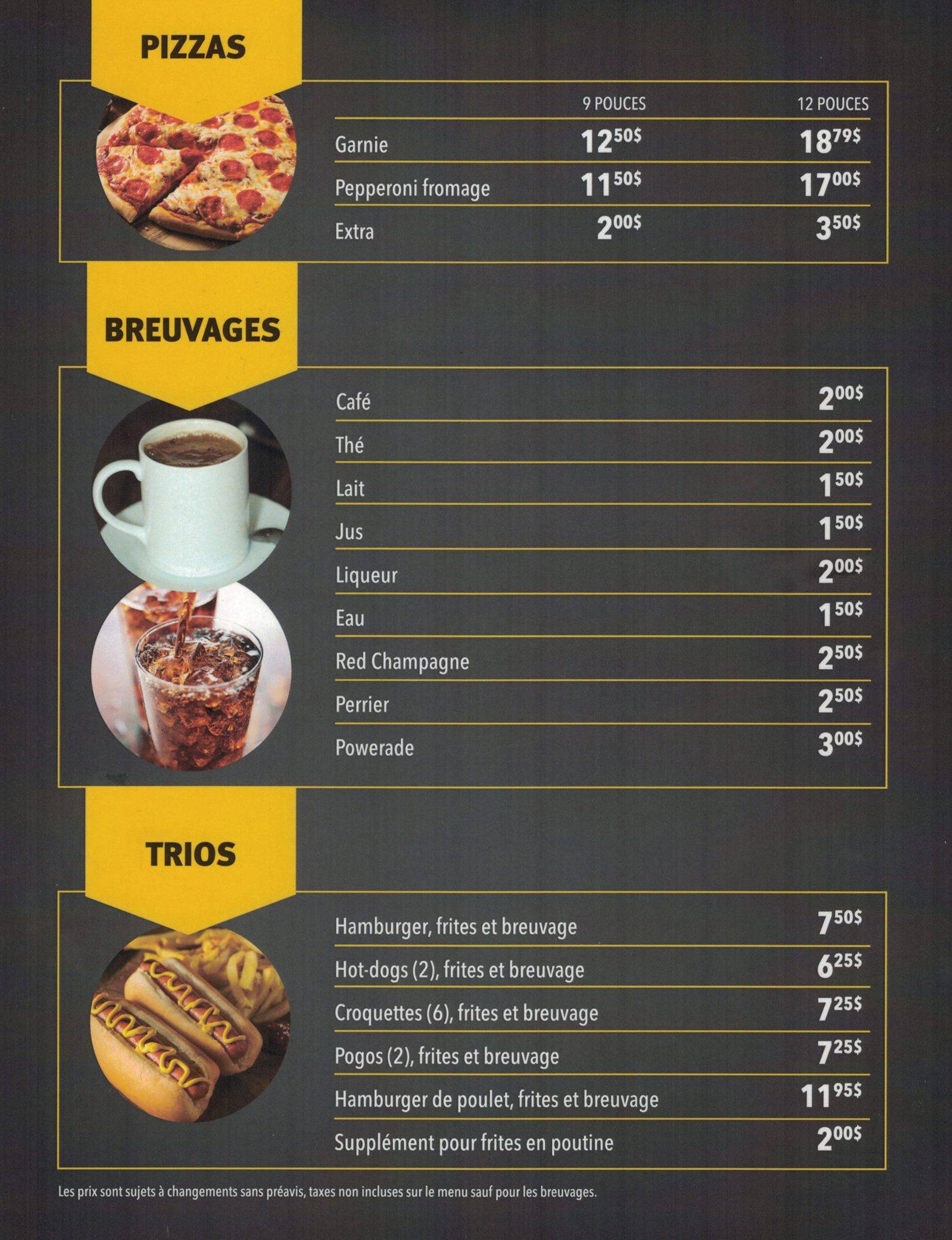 Menu au Restaurant au Clocher Saint-Stanislas QC, Canada