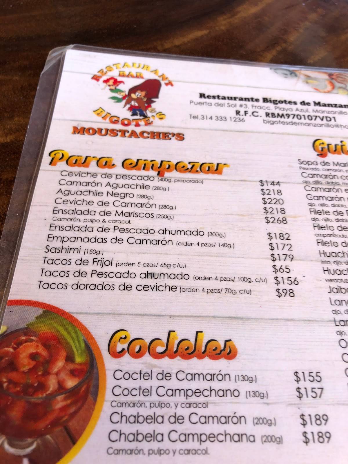 Carta de Restaurant Bigotes, Manzanillo, Puesta del Sol 3