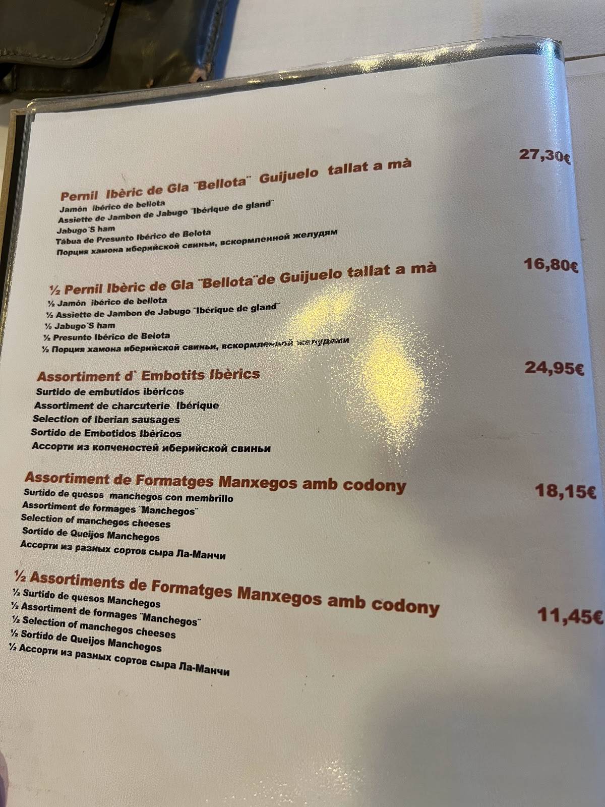 Carta de Restaurant Borda Eulari Anyos, Anyós