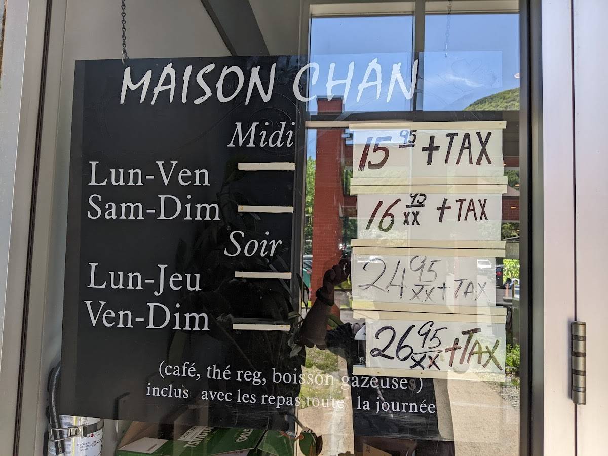 Menu au Restaurant Buffet Maison Chan, Mont-Saint-Hilaire