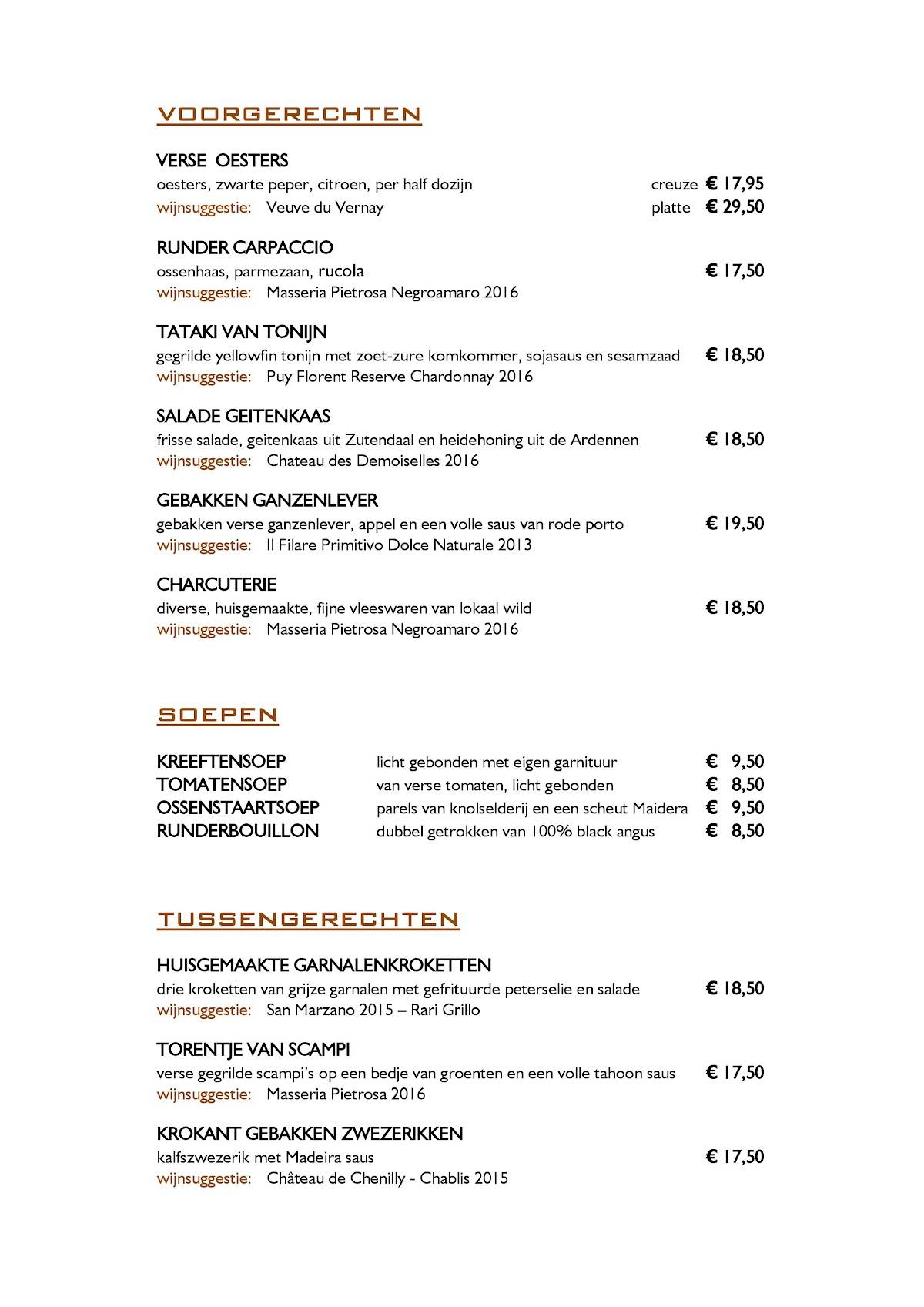 Menu at Restaurant Contrast, Lanaken