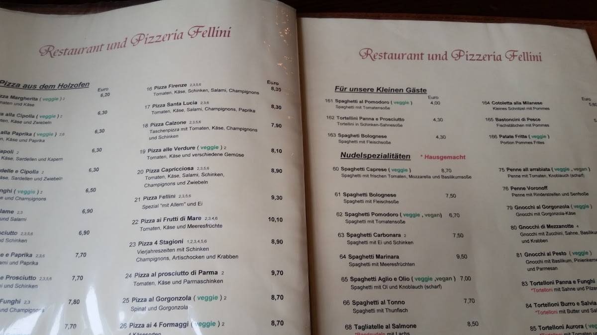 Speisekarte von Restaurant Fellini, Erfurt