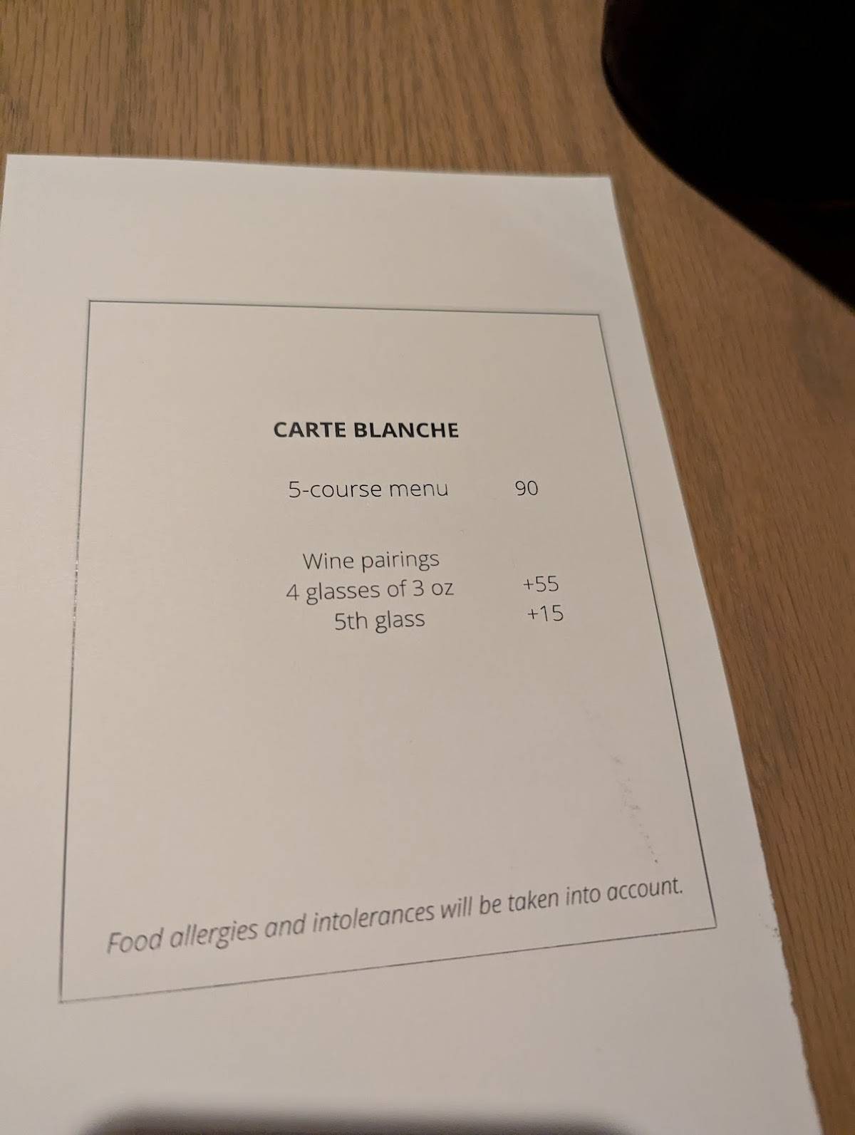 Menu au Restaurant Mastard, Montréal
