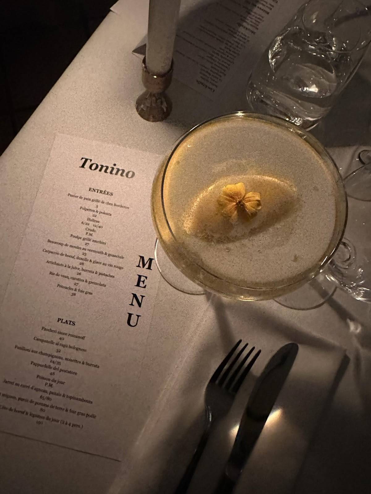 Menu au Restaurant Tonino, Québec