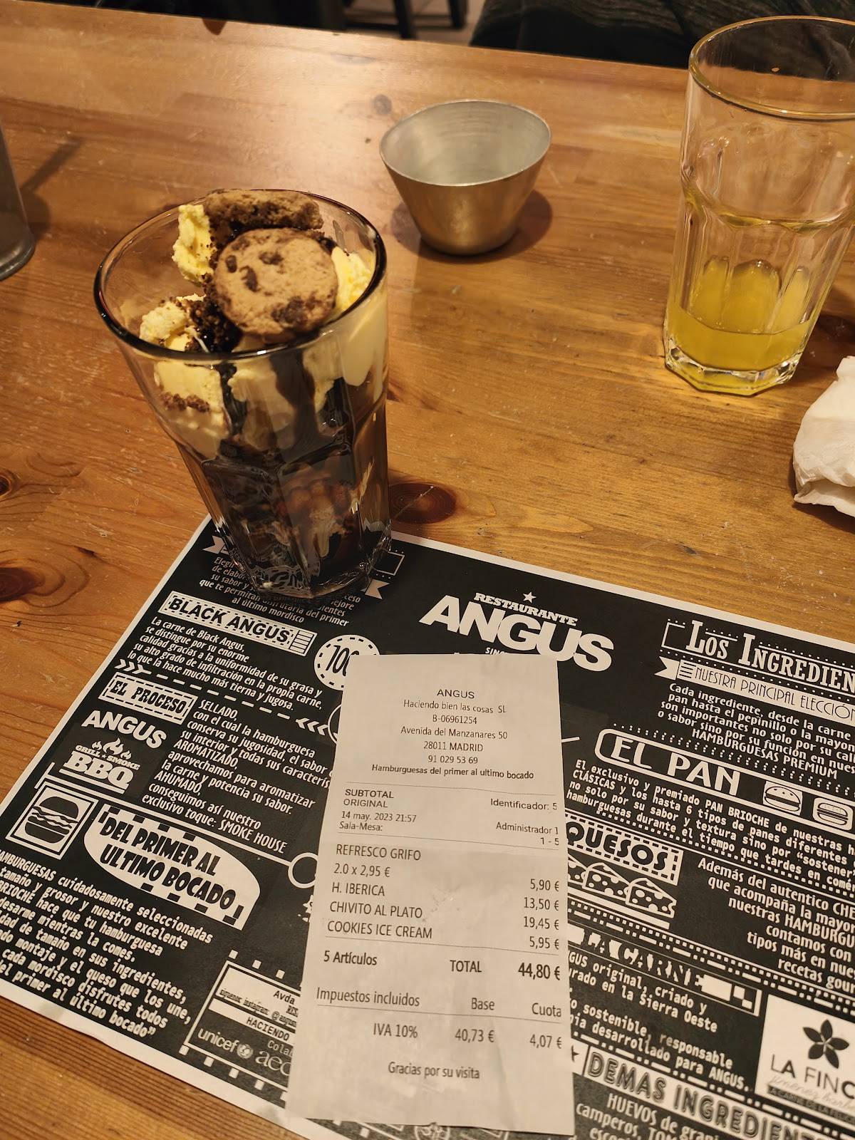 Carta del restaurante Angus Dinner, Madrid, Av del Manzanares