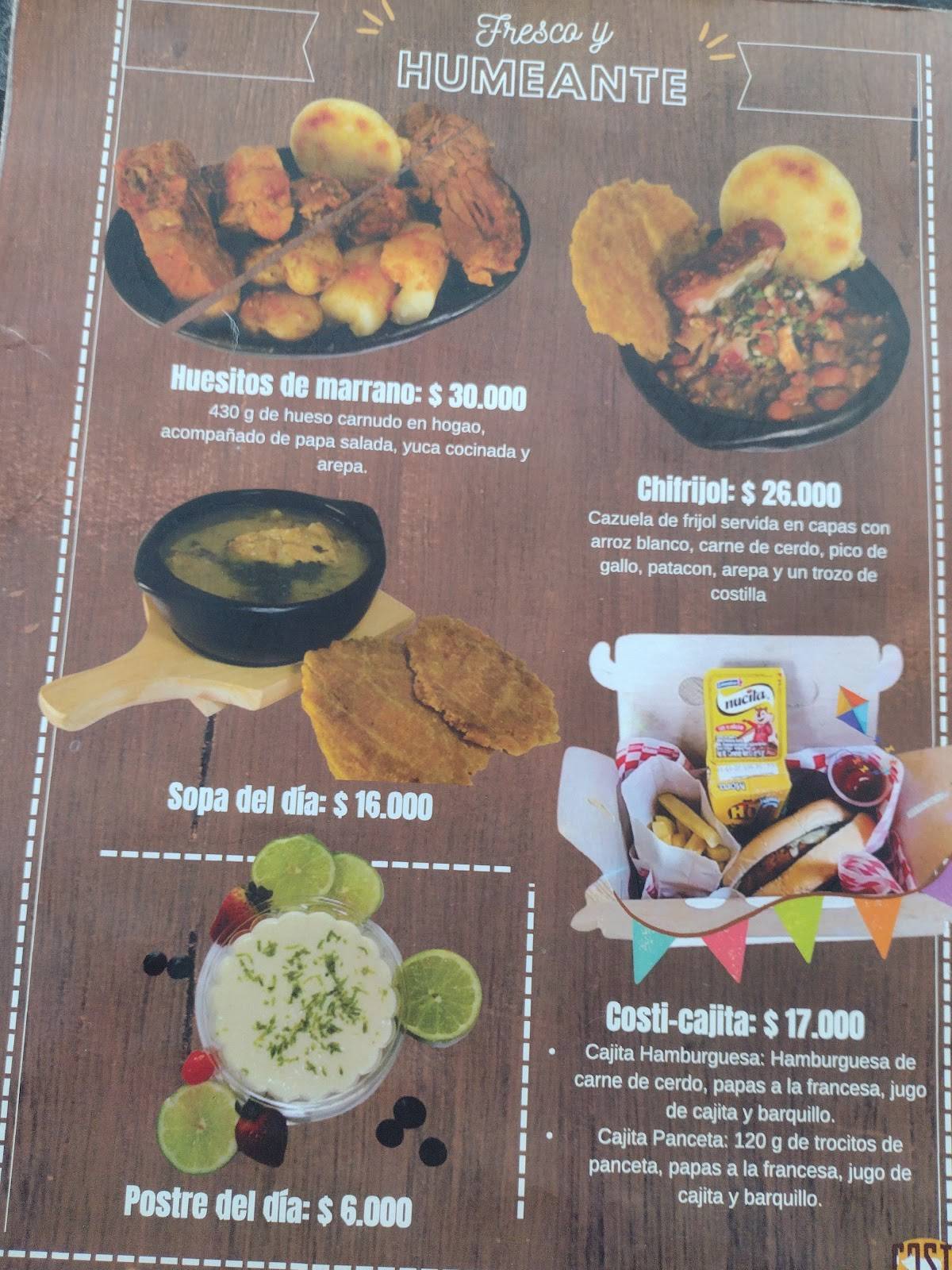 Carta de Restaurante Costicharron Sede Carvajal, Bogotá