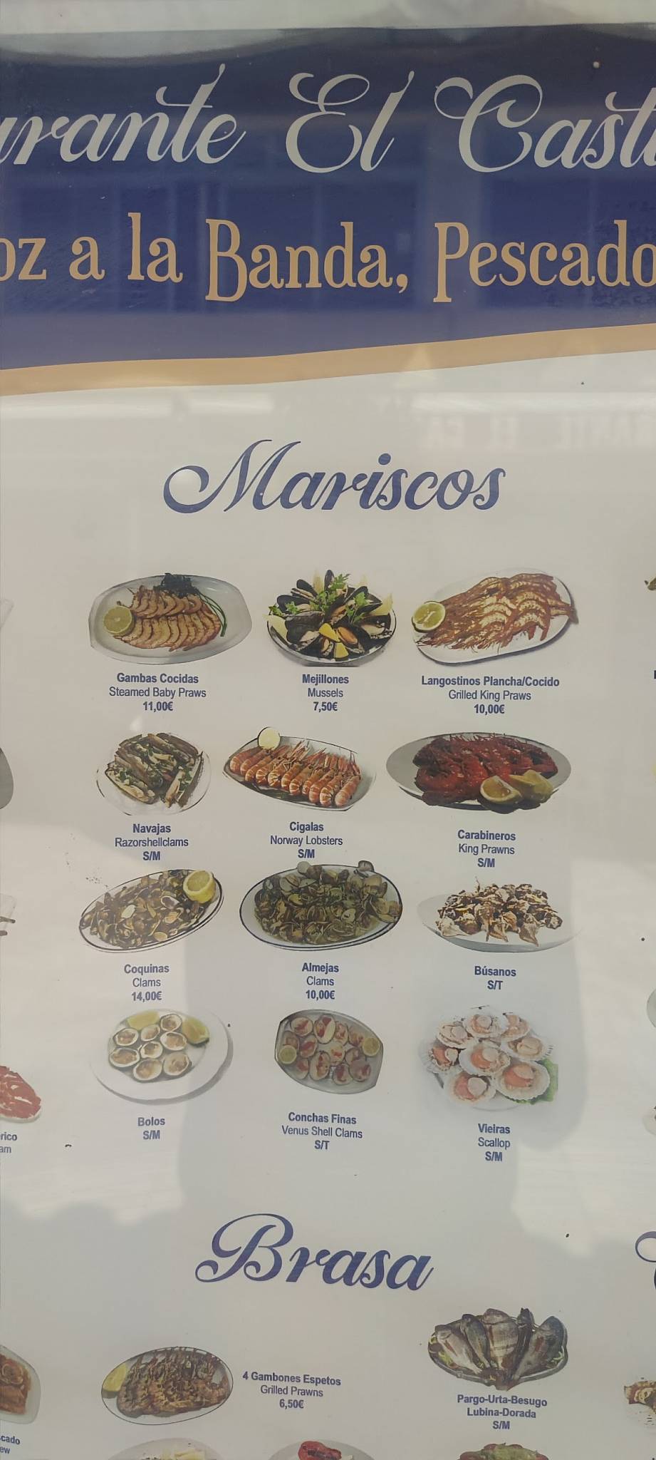 Carta de Restaurante El Castillo, Rincón de la Victoria, P.º Marítimo ...