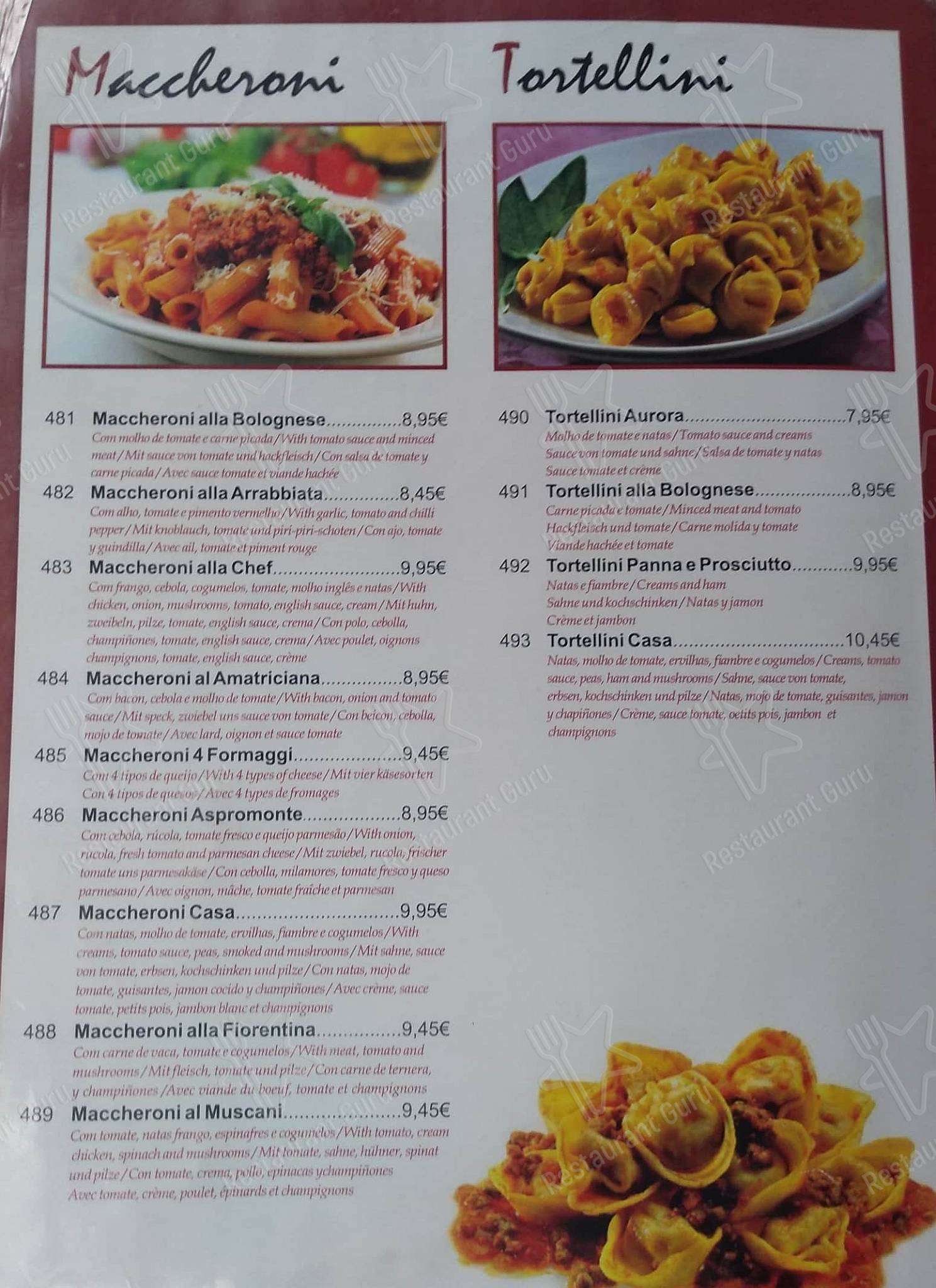 Menu at Il Carpaccio Restaurante italiana e Portuguesa, Lisbon