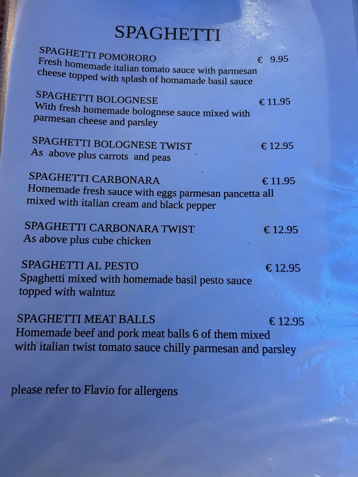 Menu at Restaurante Italian Twist, Benidorm