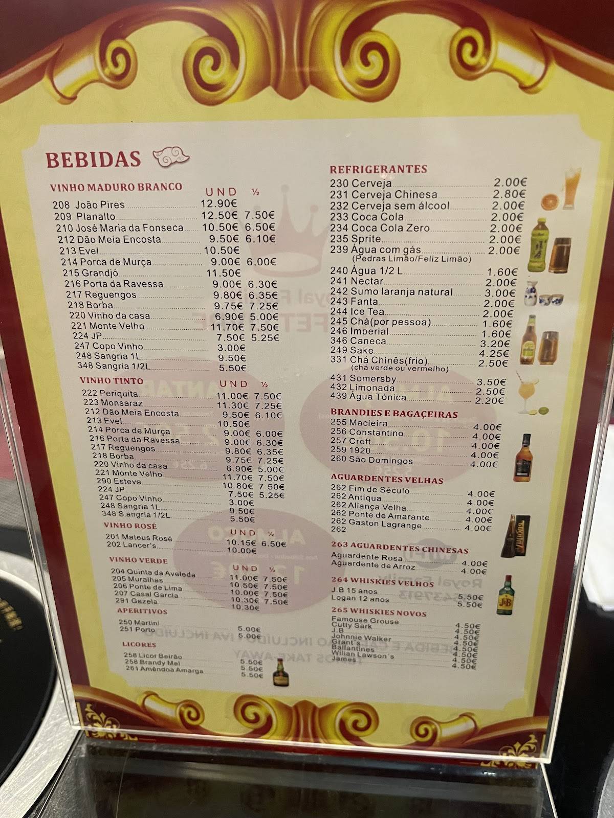 Menu em Restaurante Royal Family, Lisboa