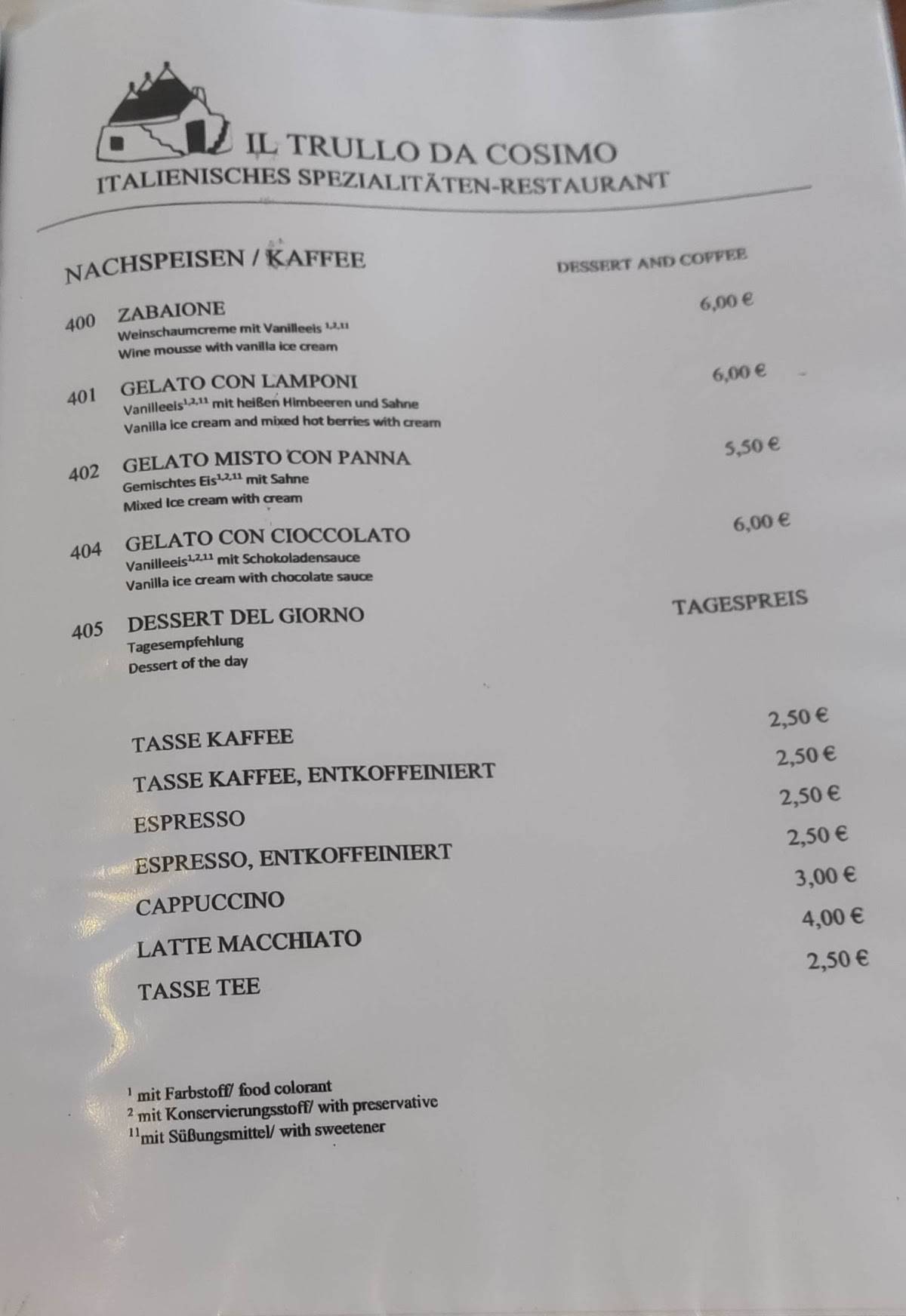 Speisekarte von Ristorante II Trullo da Cosimo restaurant, Herford