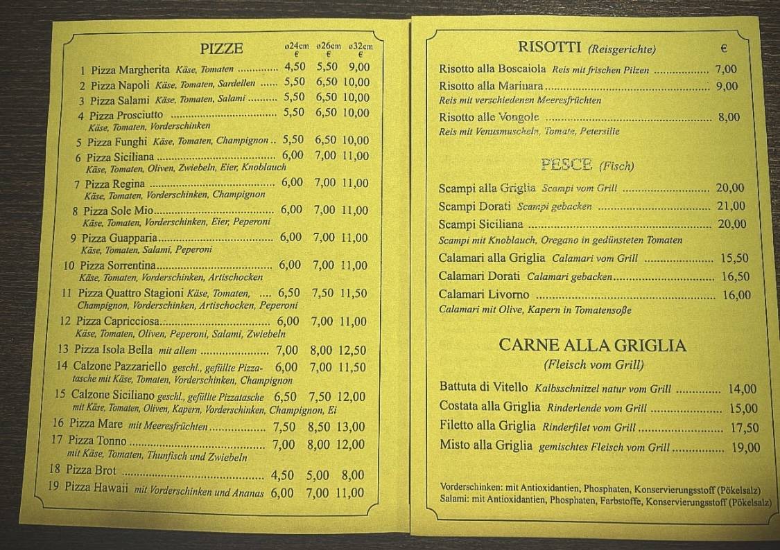Speisekarte von Ristorante Isola Bella restaurant, Töging am Inn
