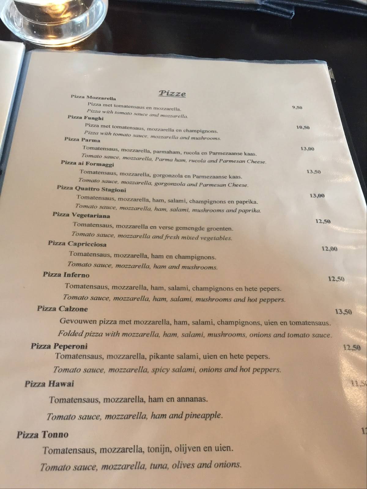 Menu at Ristorante Italia Oggi, Amsterdam, Binnen Bantammerstraat 11