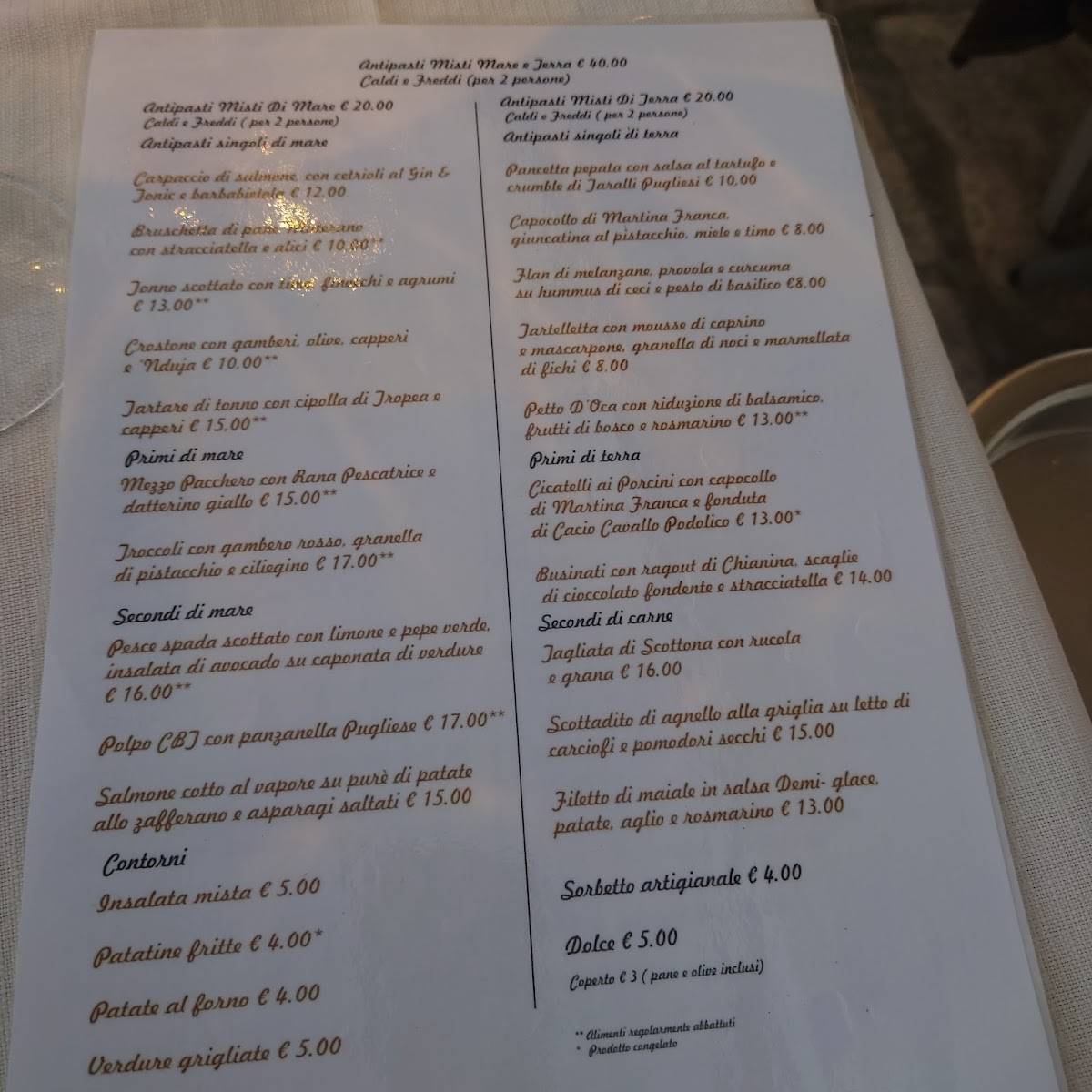 Menu at Ristorante La Vecchia Terrazza Ostuni, Ostuni