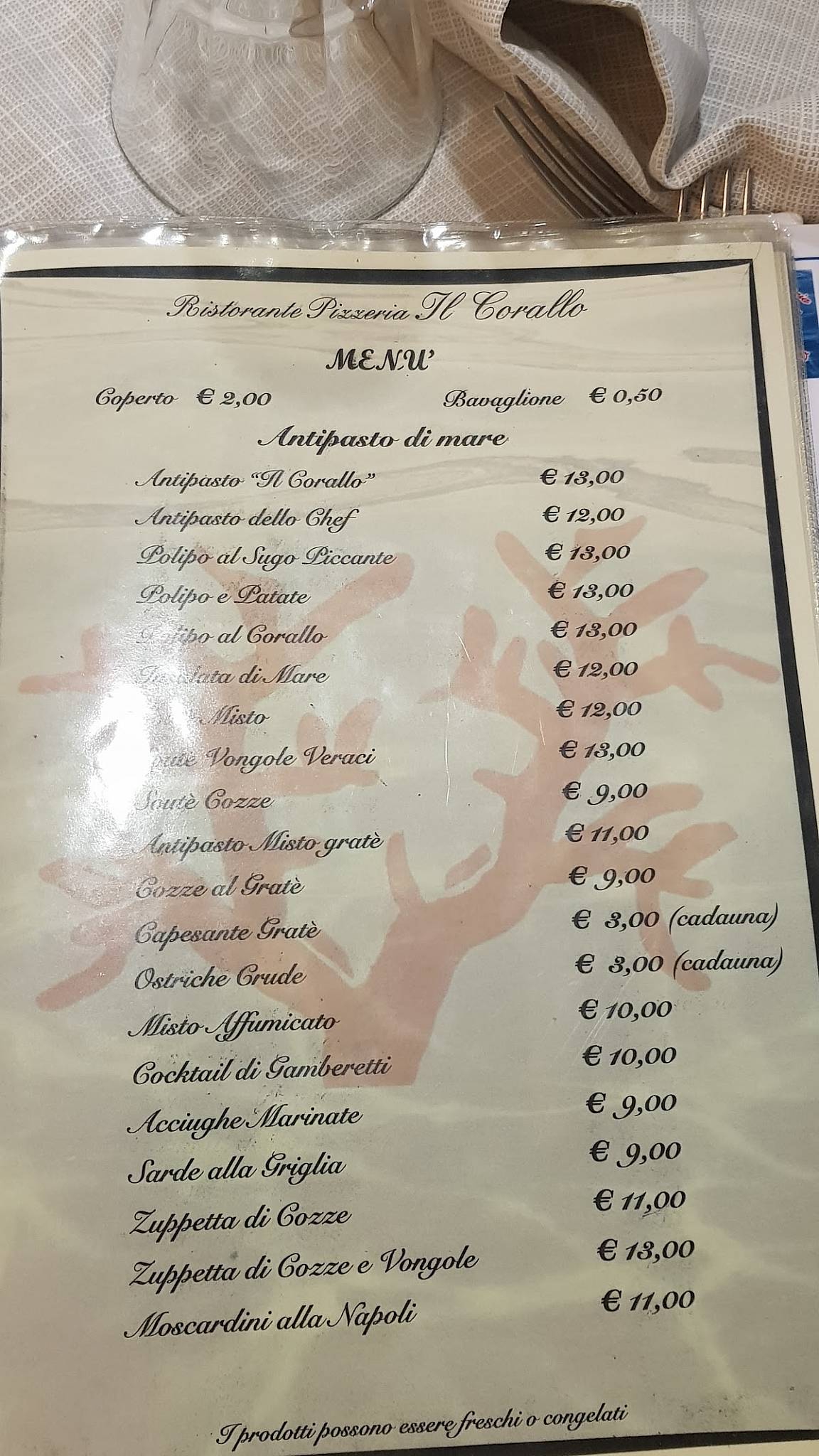 Menu da Ristorante Pizzeria Il Corallo sas, Novellara