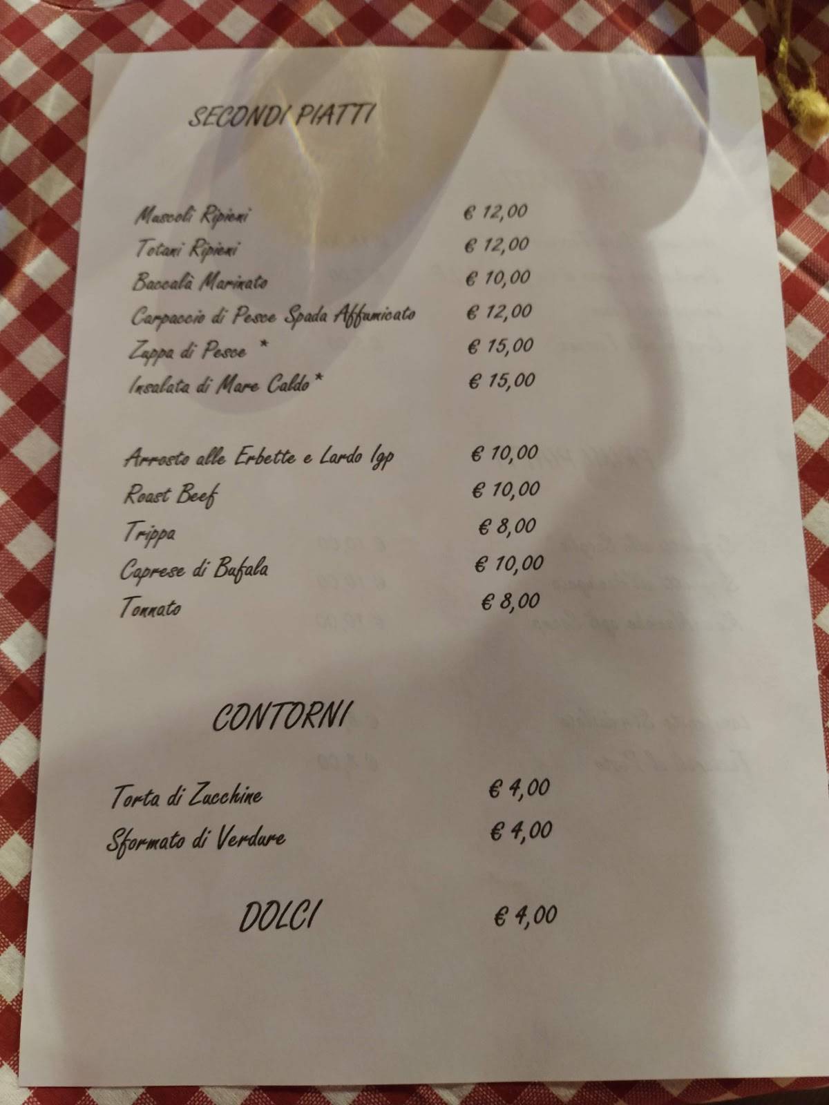 Menu da Ristorante Roma, Carrara, Piazza Battisti Cesare