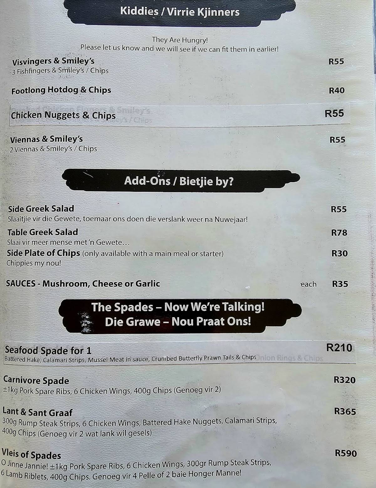 Menu at River Restaurant & Shipwreck Bar, Velddrif