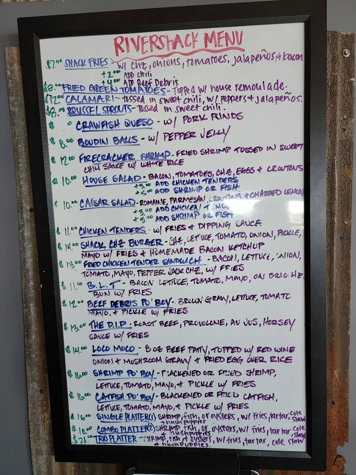 Menu at The River Shack restaurant, Mobile, Marina Dr S