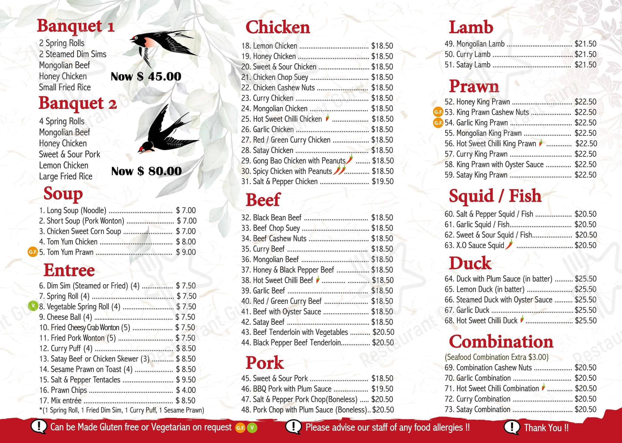 Menu at Riverland Golden Palace Restaurant, Renmark