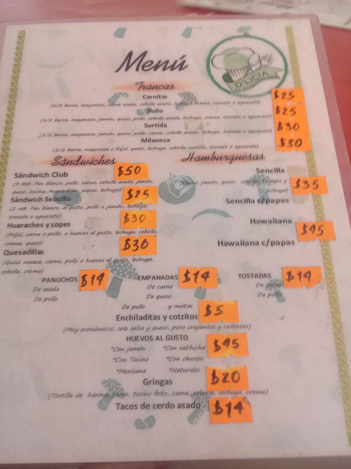 Carta del restaurante Cocina D'licia del Rocha, Campeche