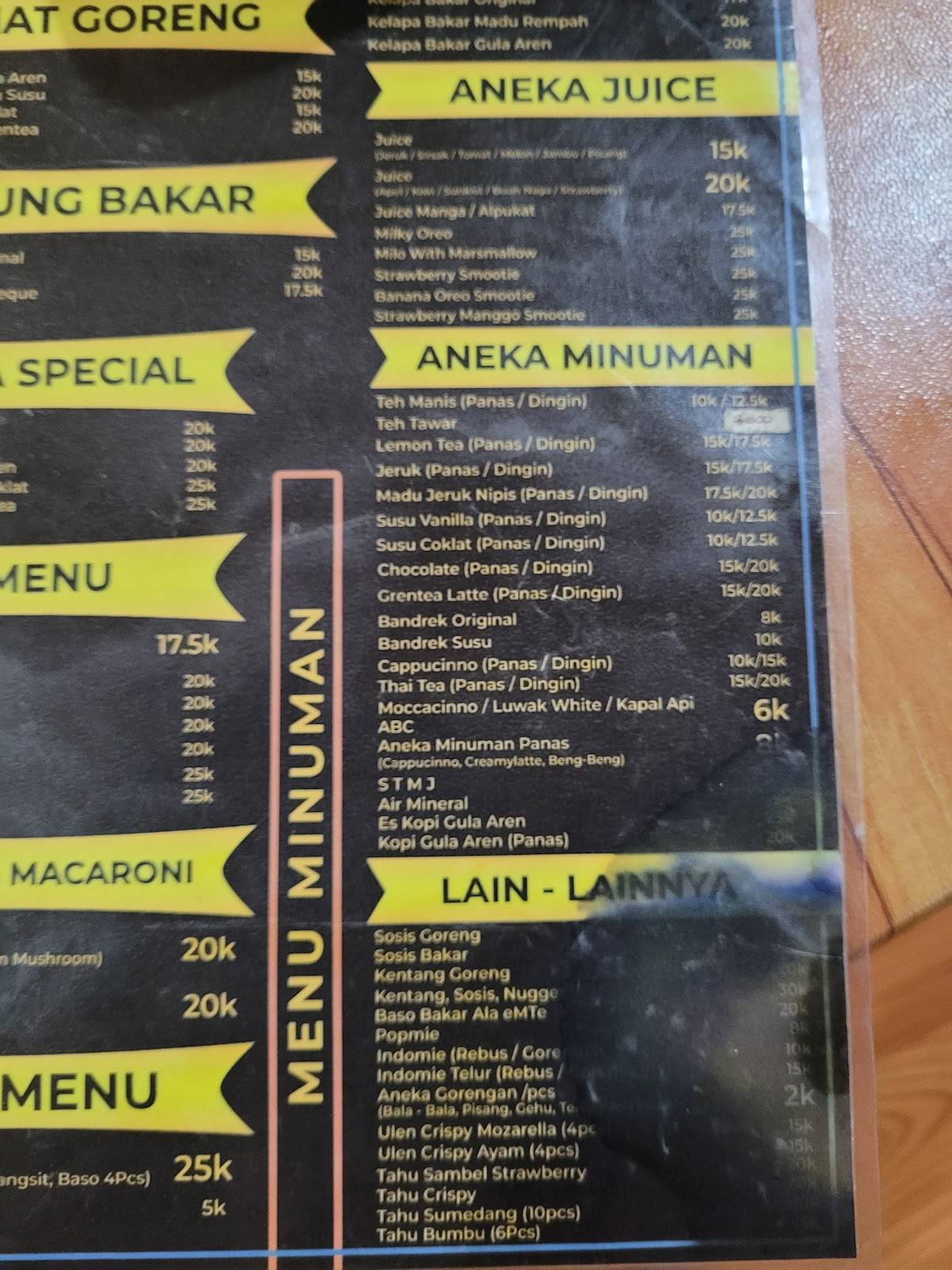 Menu at Rumah Makan Emte Highland Resort, Ciwidey