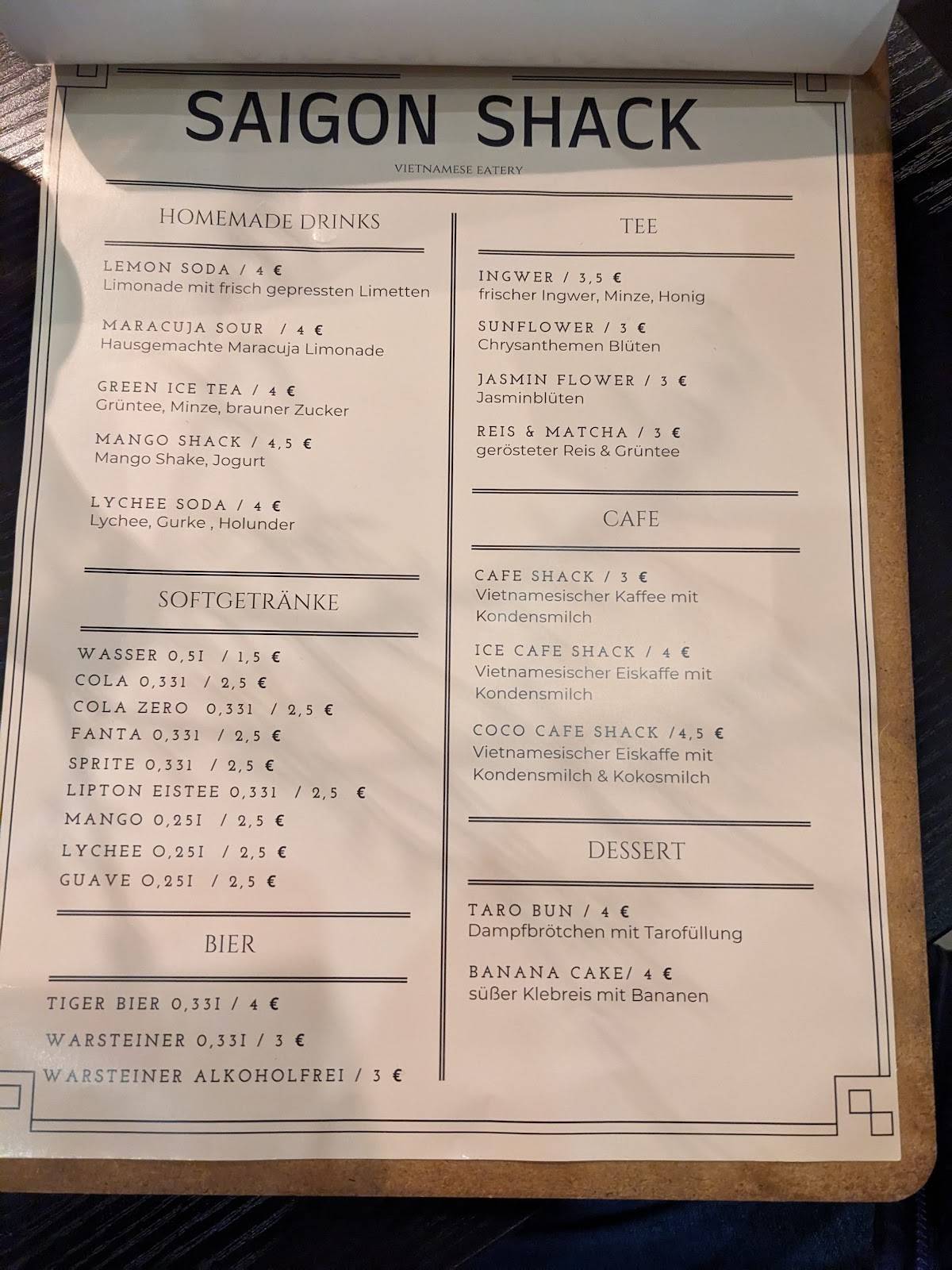 Speisekarte von SAIGON SHACK restaurant, Berlin