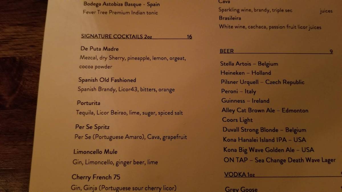 Menu at Sabor Restaurant, Edmonton
