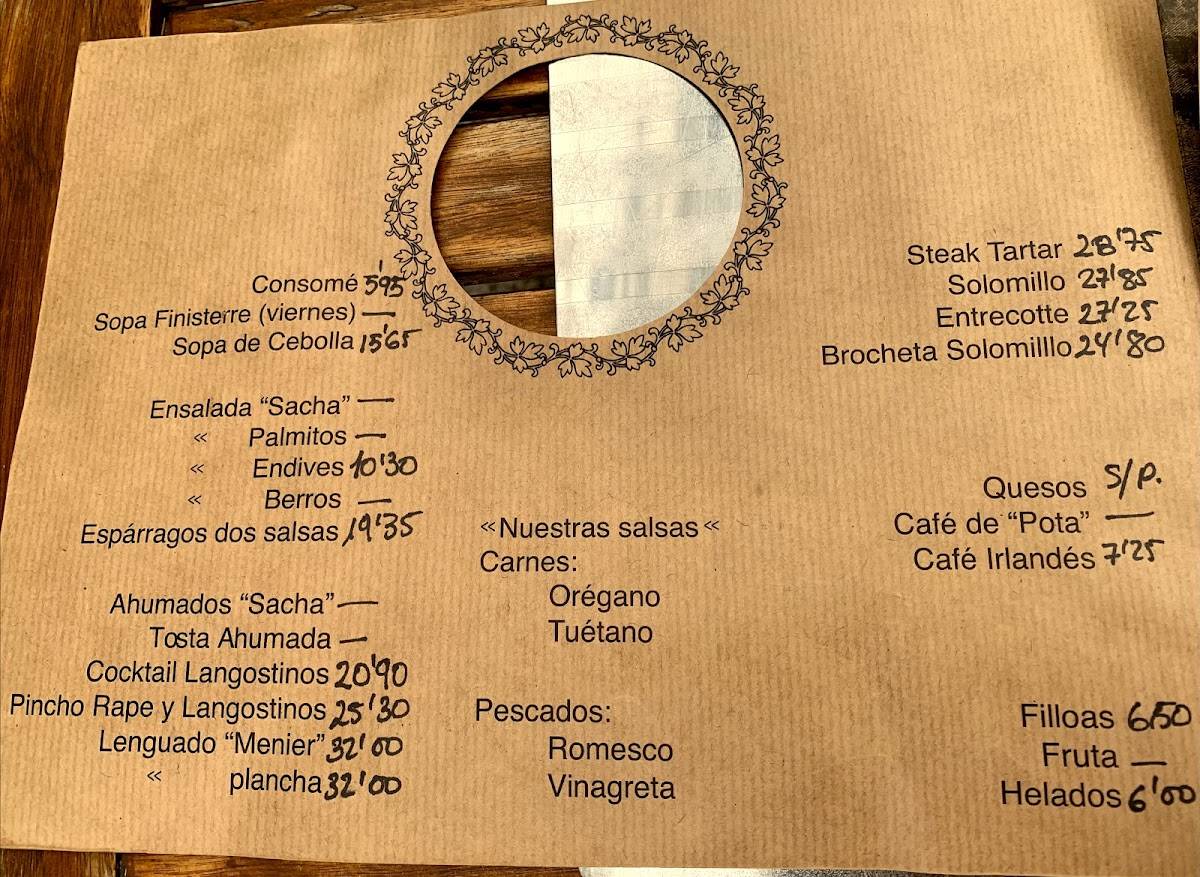 Menu at Sacha Restaurant, Madrid