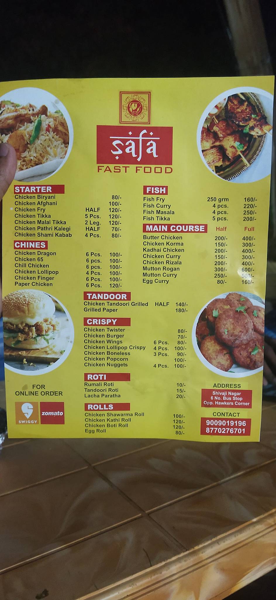 Menu at Safa Fast Food, Bhopal