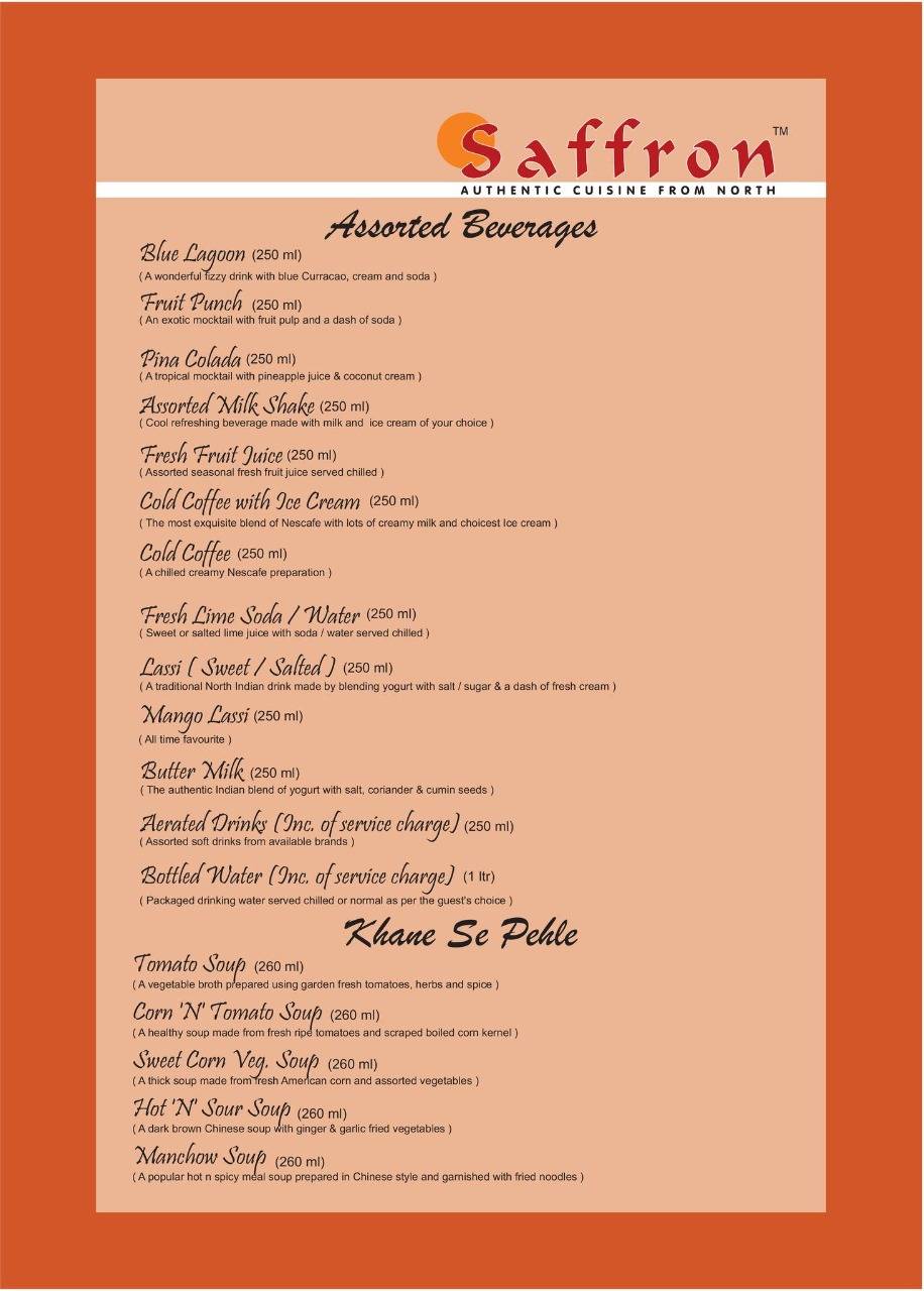 Menu at Saffron Restaurant, Ahmedabad, GF-12