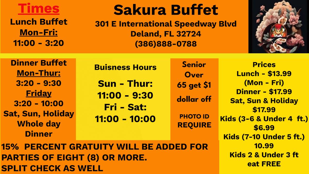 Carta del restaurante Sakura Buffet, DeLand