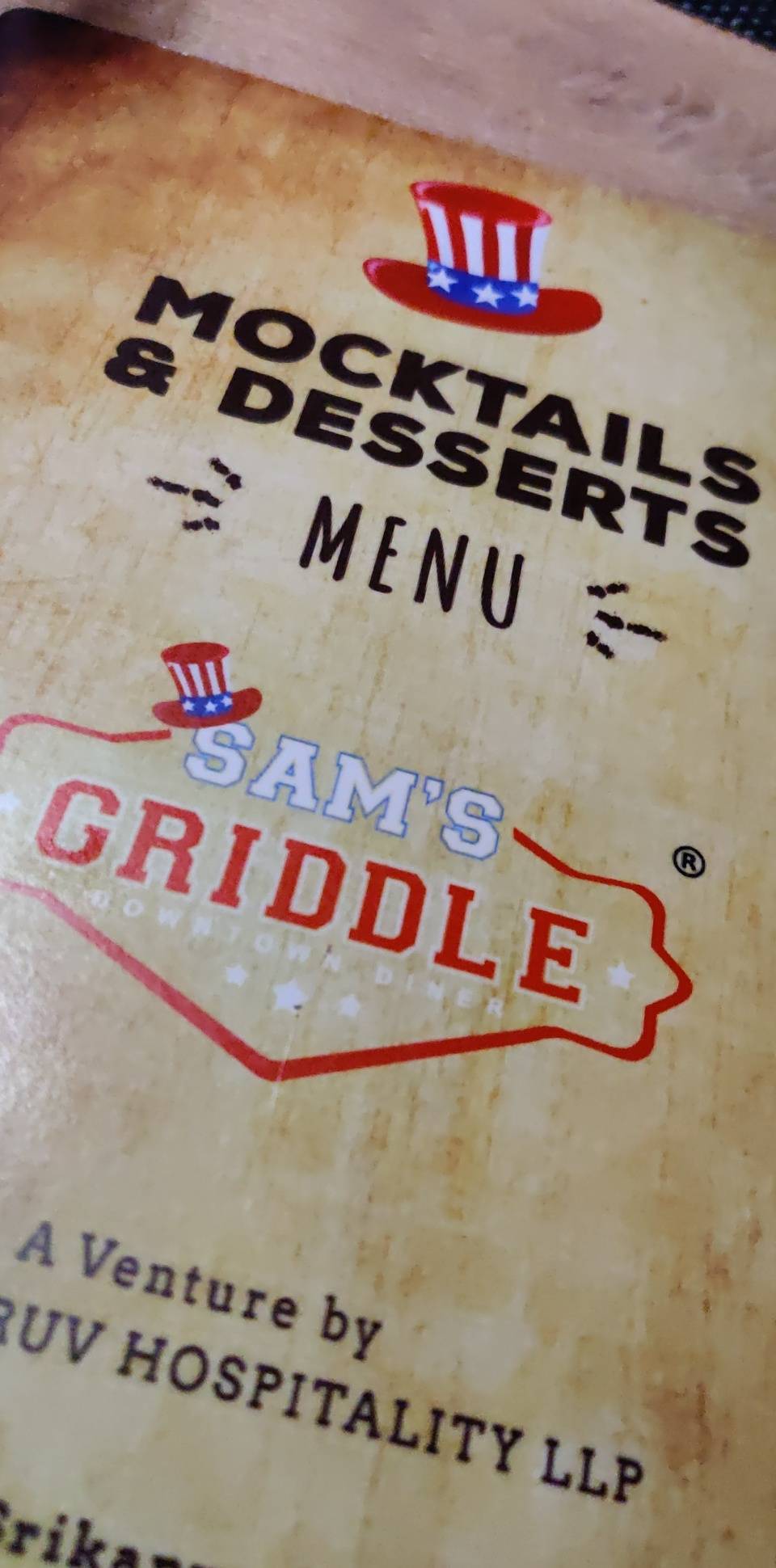 Menu at Sam's Griddle, Visakhapatnam