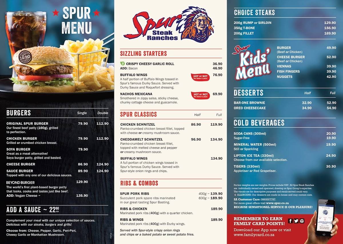Menu at San Pedro Spur Steak Ranch restaurant, Randfontein