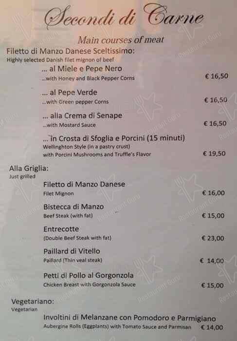 Menu at Ristorante Santa Cristina al Quirinale, Rome